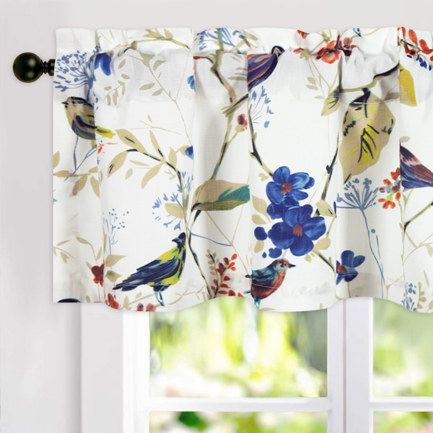 VOGOL Blue Birds Print Kitchen Valances, Rod Pocket Privacy Bedroom ...