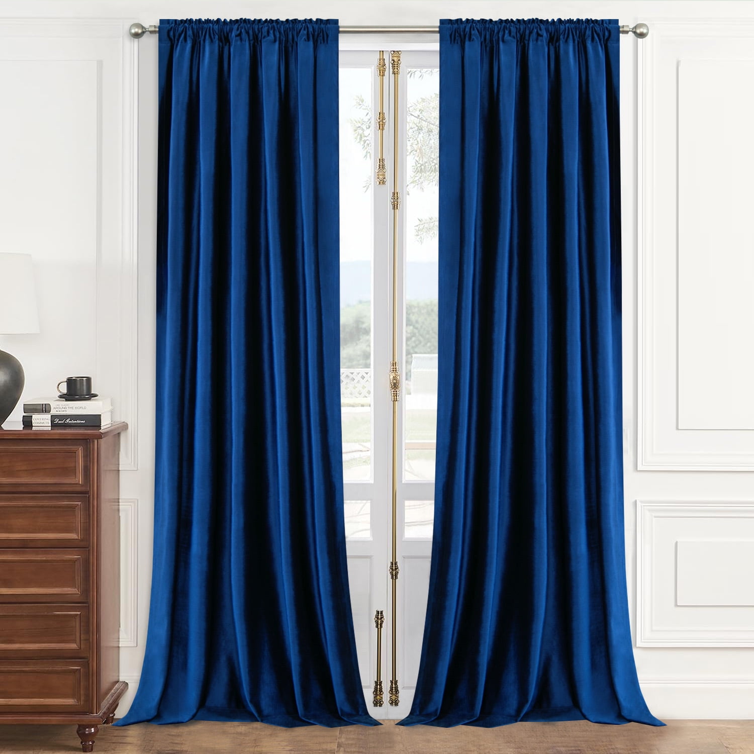 VOGOL Blue Velvet Room Darkening Curtains, Thermal Blackout Drapes ...
