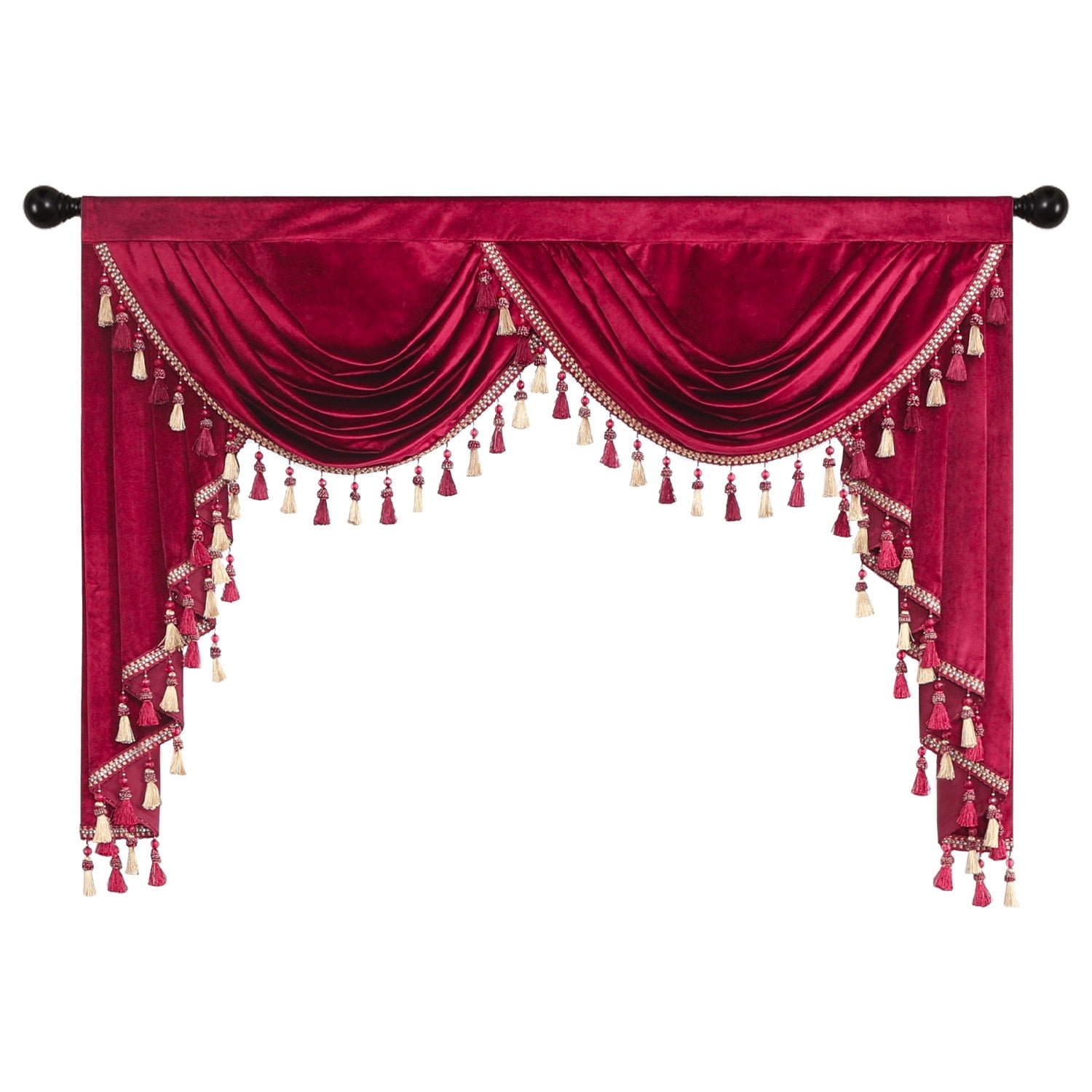 VOGOL Burgundy Waterfall Valance Curtains, 59 inch Wide Short Drape ...