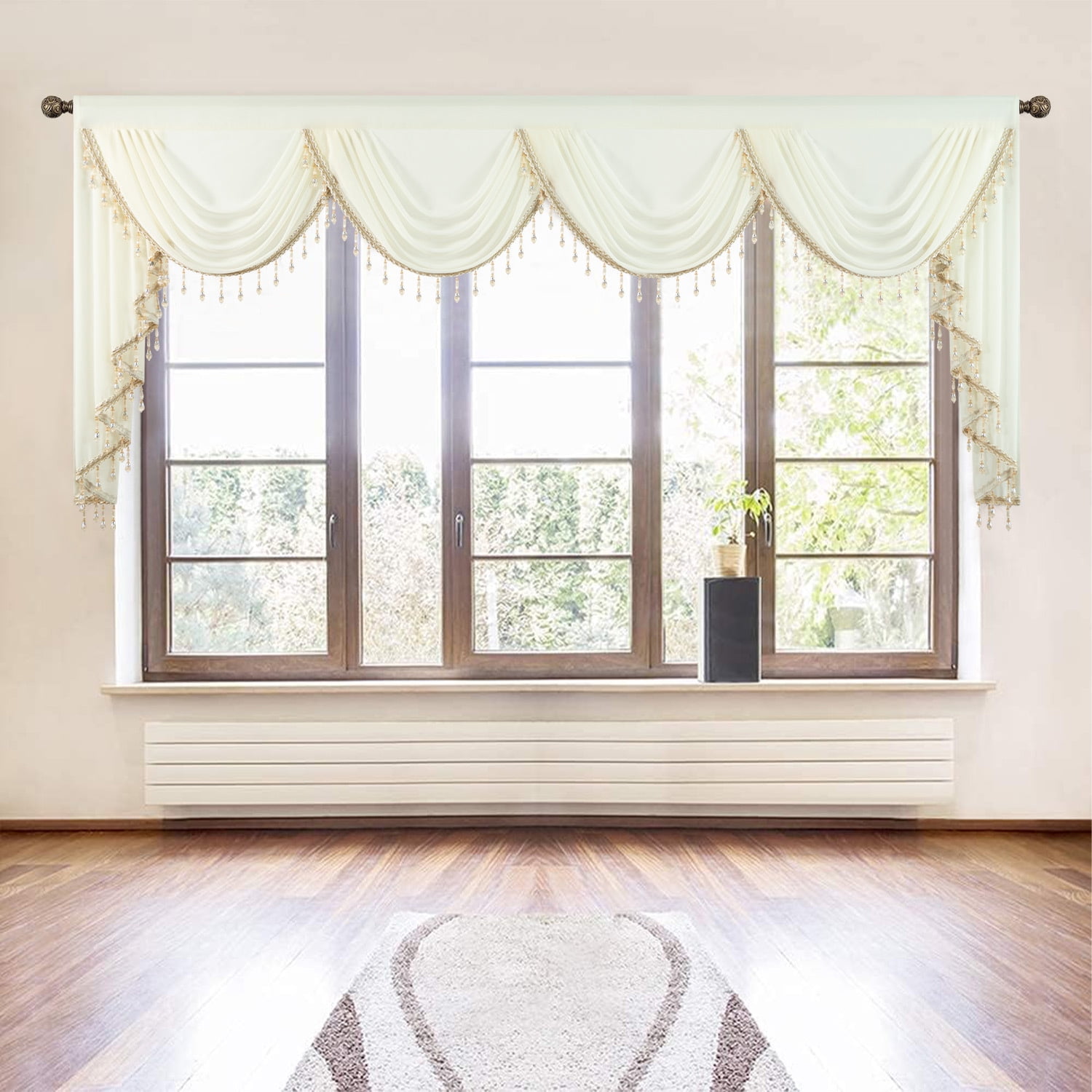 VOGOL Elegant Voile Cathedral Valance - 110" Waterfall Swag with ...