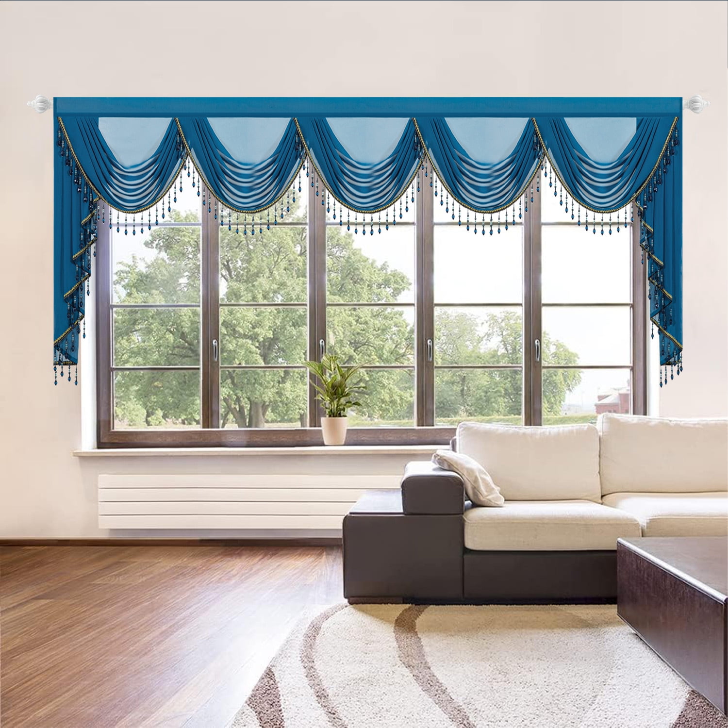VOGOL Extra Wide Dark Blue Sheer Valances, Luxury Vintage Style Voile ...