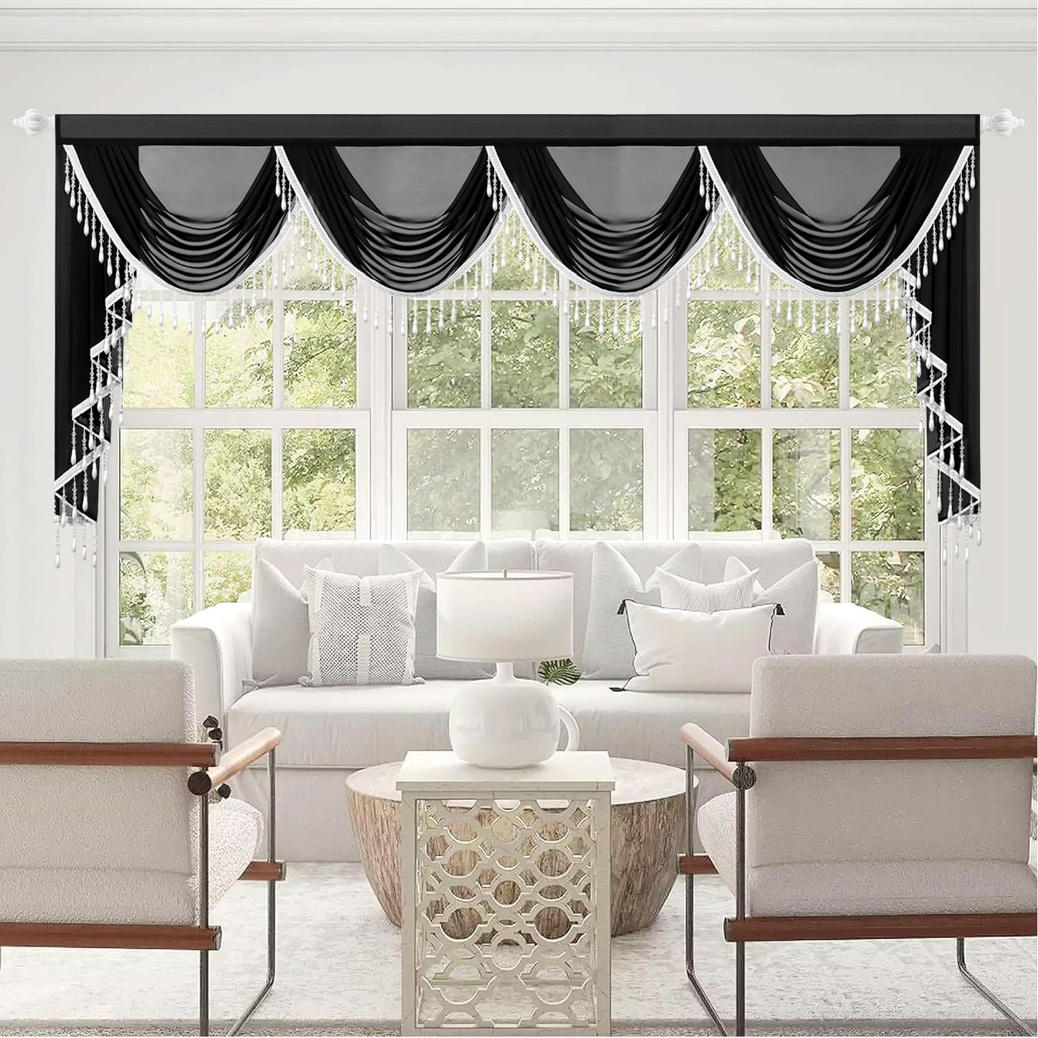 VOGOL Extra Wide Sheer Waterfall Valances, Light Filtering Voile ...