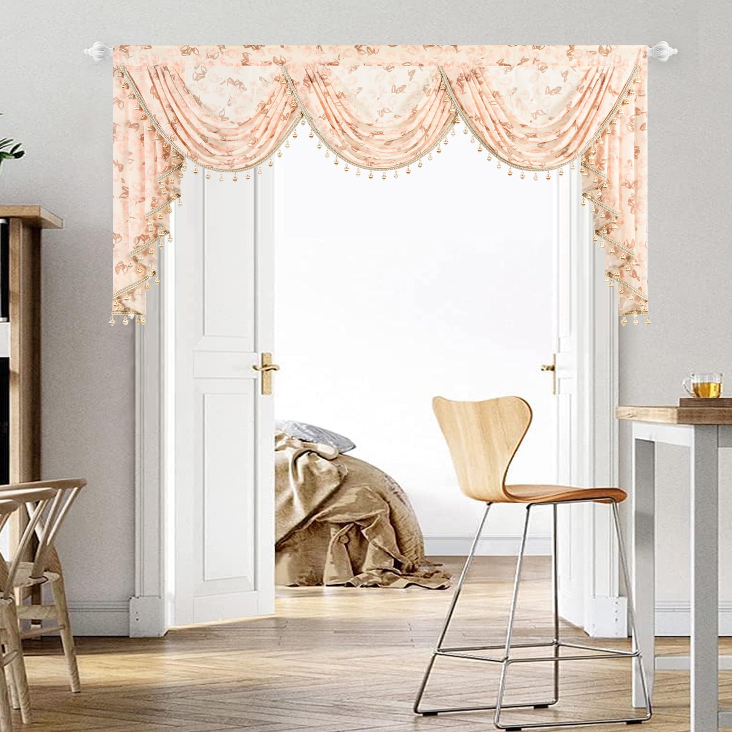 VOGOL Extra Wide Waterfall Valance 79x43 Inch - Sheer Voile Vintage ...