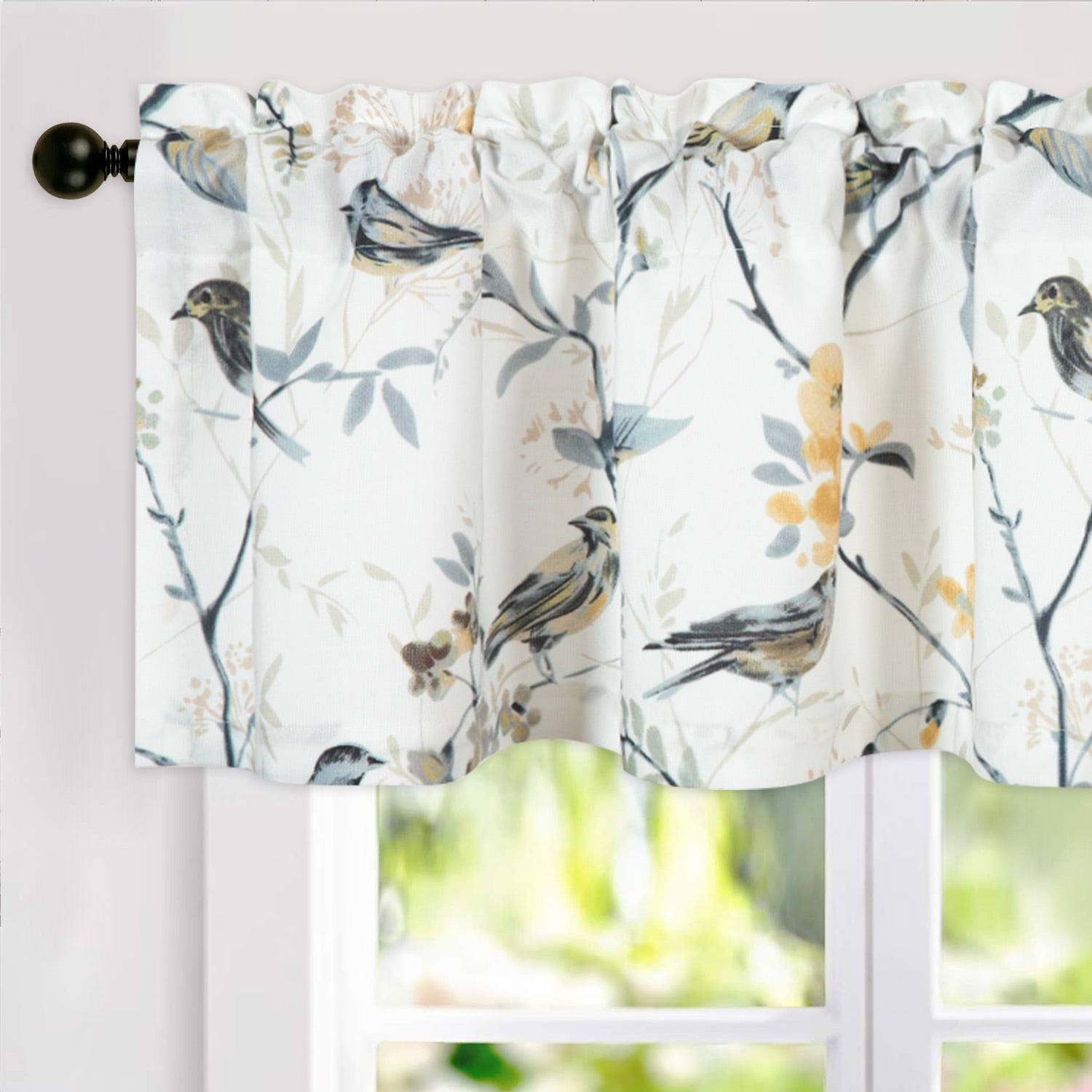 VOGOL Farmhouse Grey Bird Print Valances, Light Filtering Bedroom ...