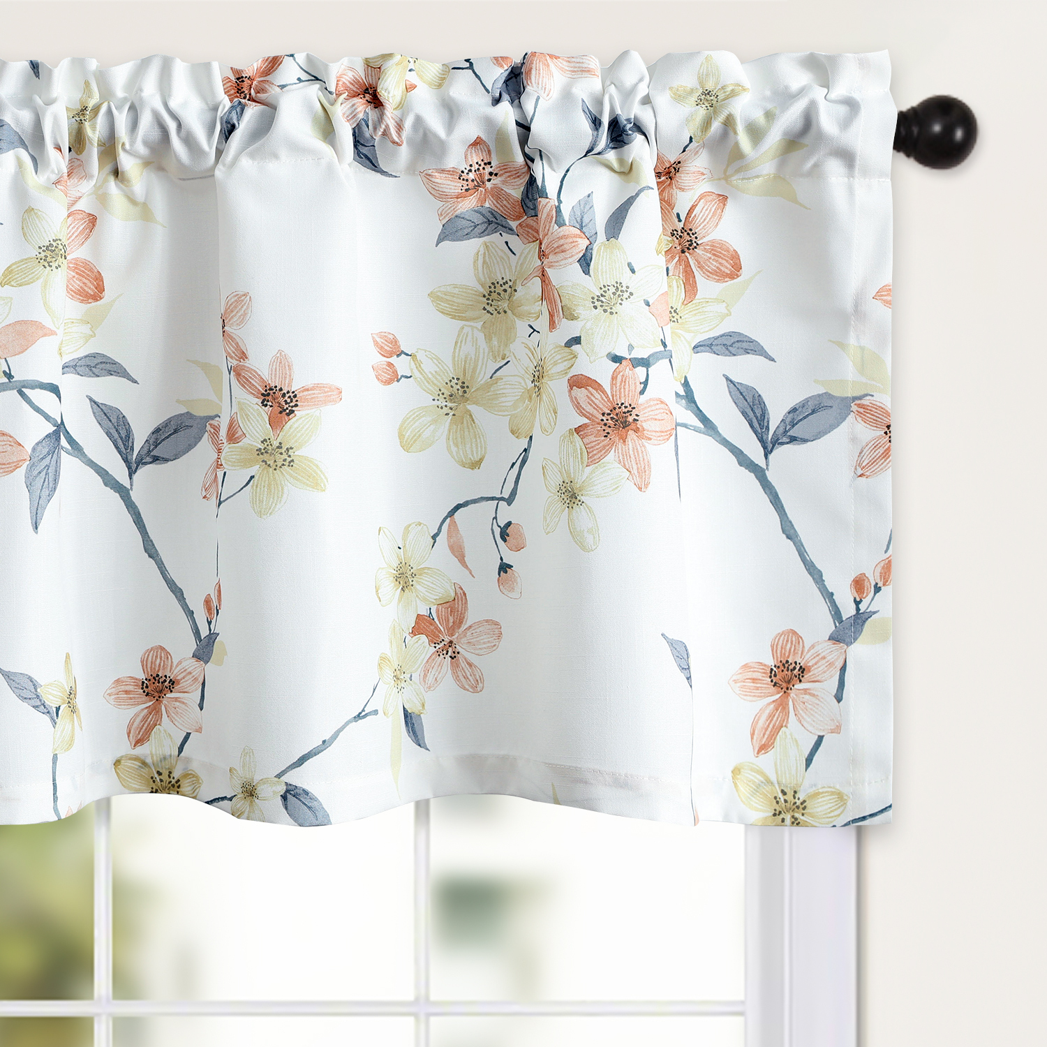 VOGOL Flower Printing Valances for Porch Bathroom, Grey Rod Pocket ...