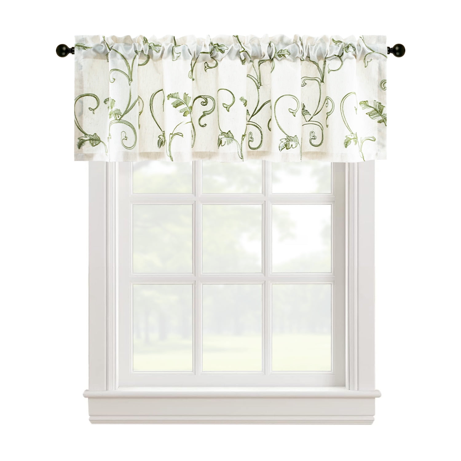 VOGOL Faux Linen Vines Embroidered Valance, Rod Pocket Decor Light ...