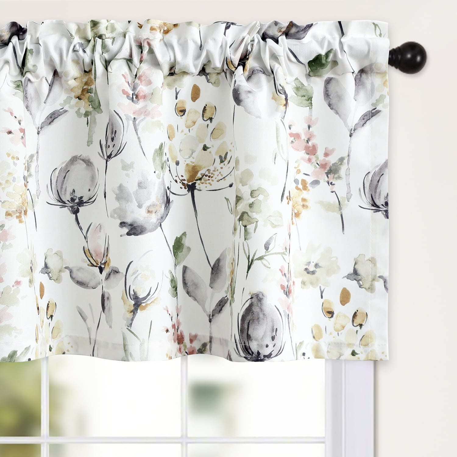 VOGOL Flower Printing Valances for Porch Bathroom, Grey Rod Pocket ...