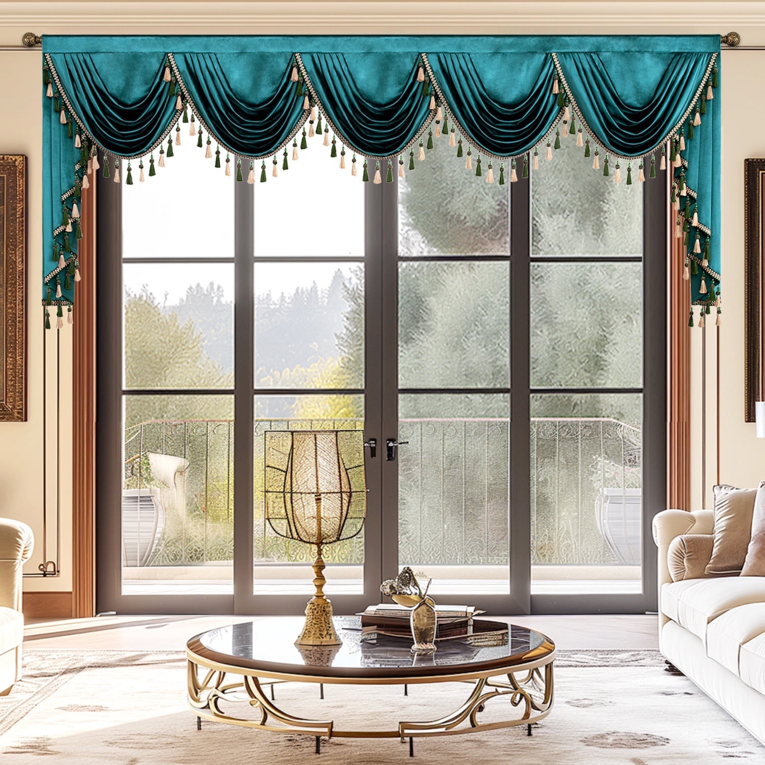 VOGOL Green Extra Wide Waterfall Valance, Thick Soft Velvet Valances ...
