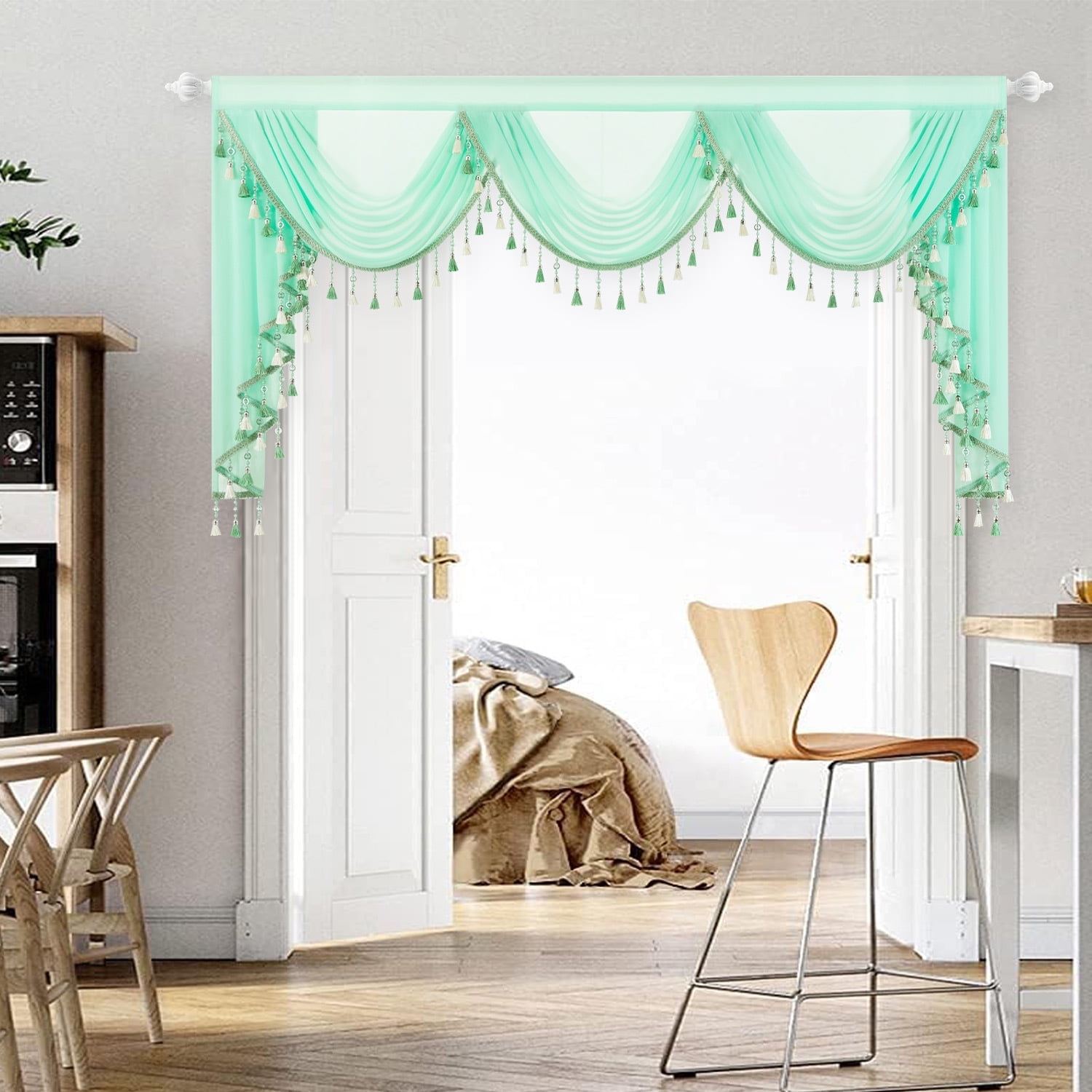 VOGOL Green Waterfall Valance for Farmhouse, 79 inches Wide Soft Touch ...