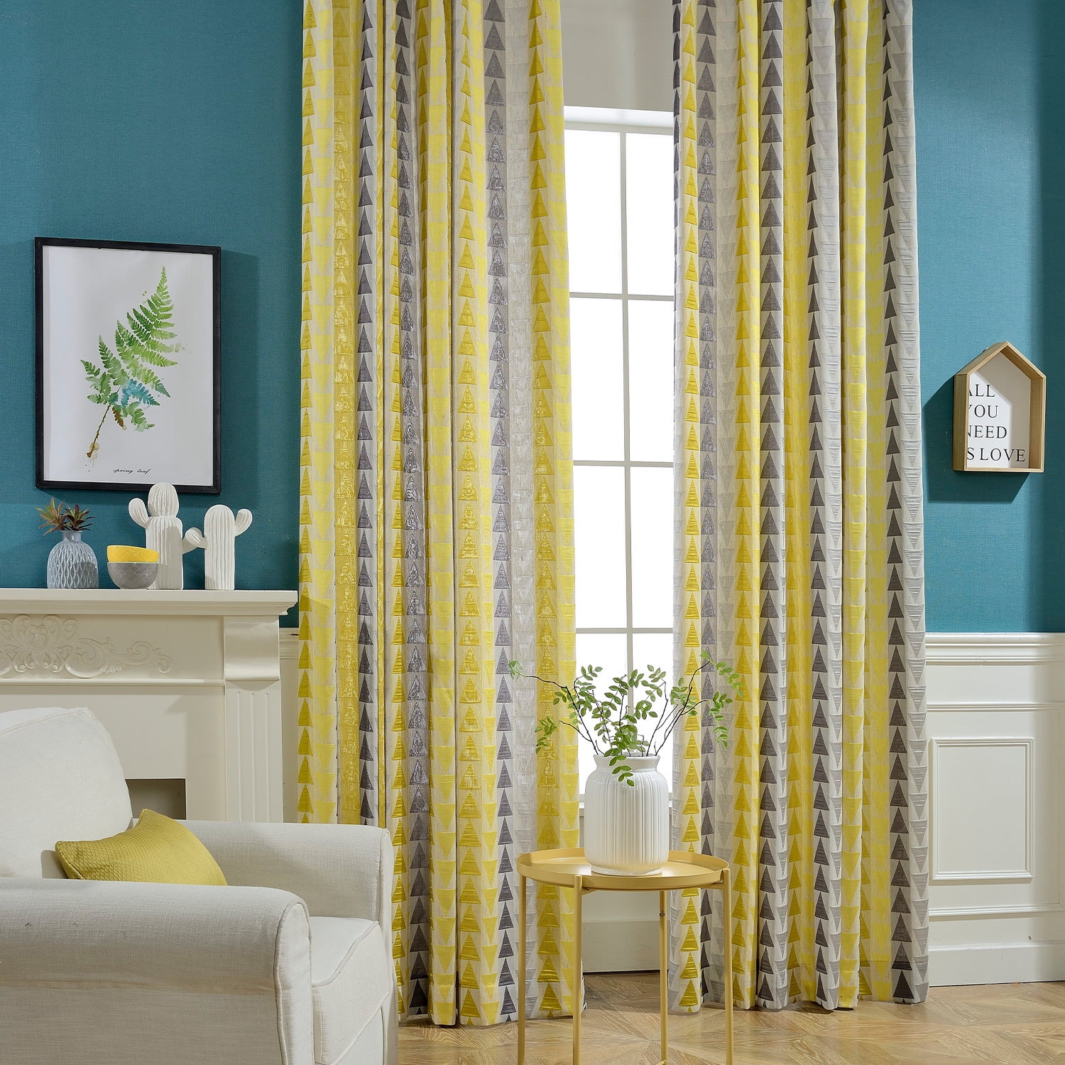 VOGOL Yellow Triangle Jacquard Curtains for Bedroom, Grommet Light ...