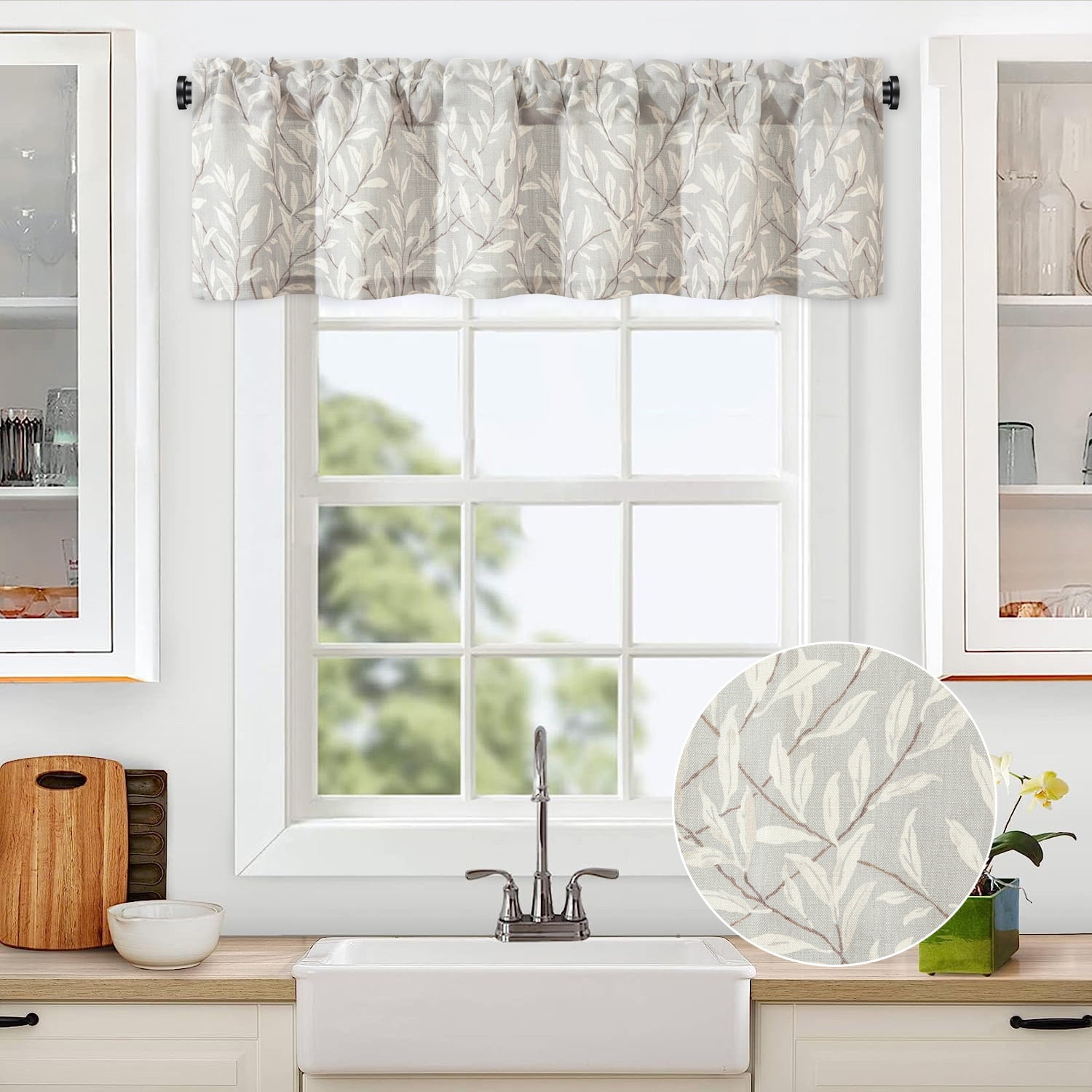 VOGOL Linen Blend Valances for Kitchen, Light Filtering Short Country ...