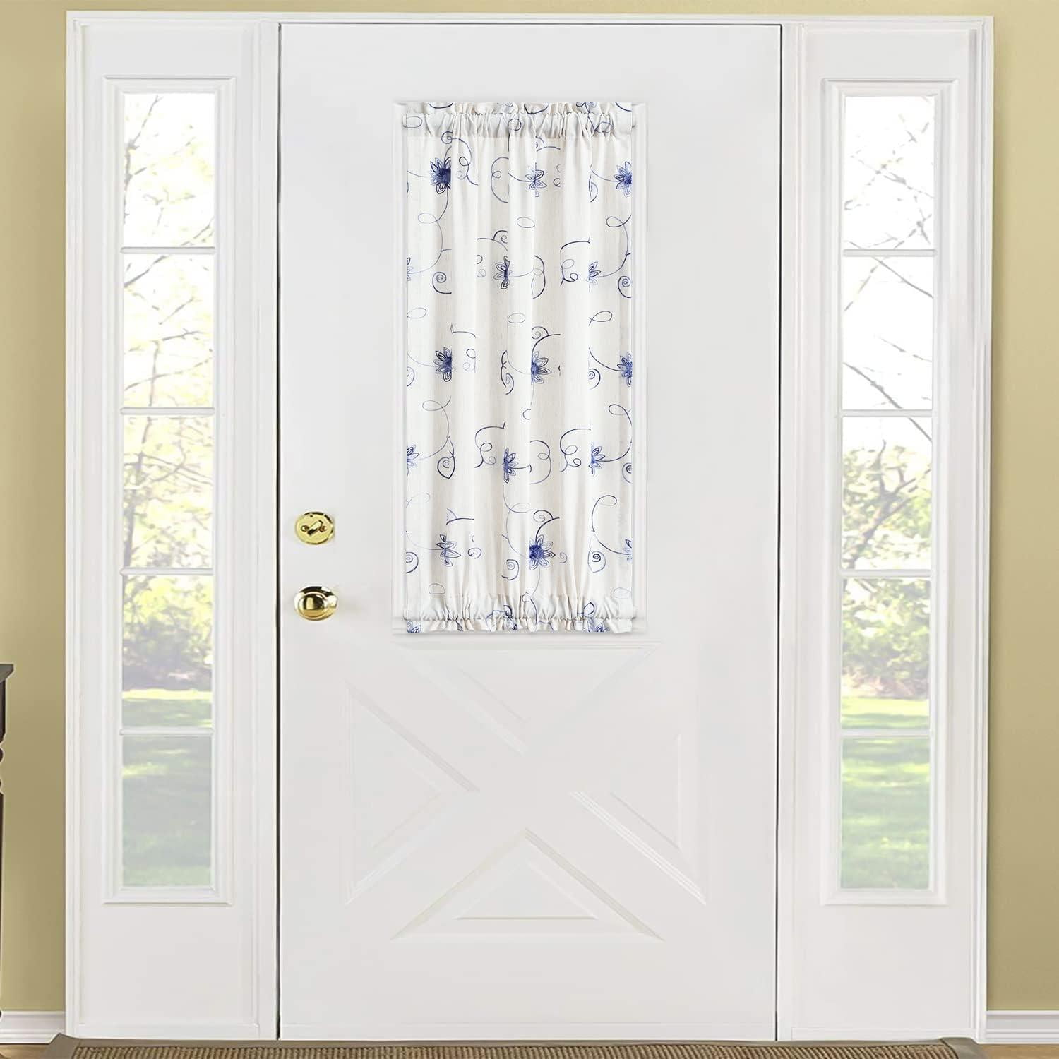 VOGOL Linen Textured French Door Curtains, 40 Inches Long Floral ...