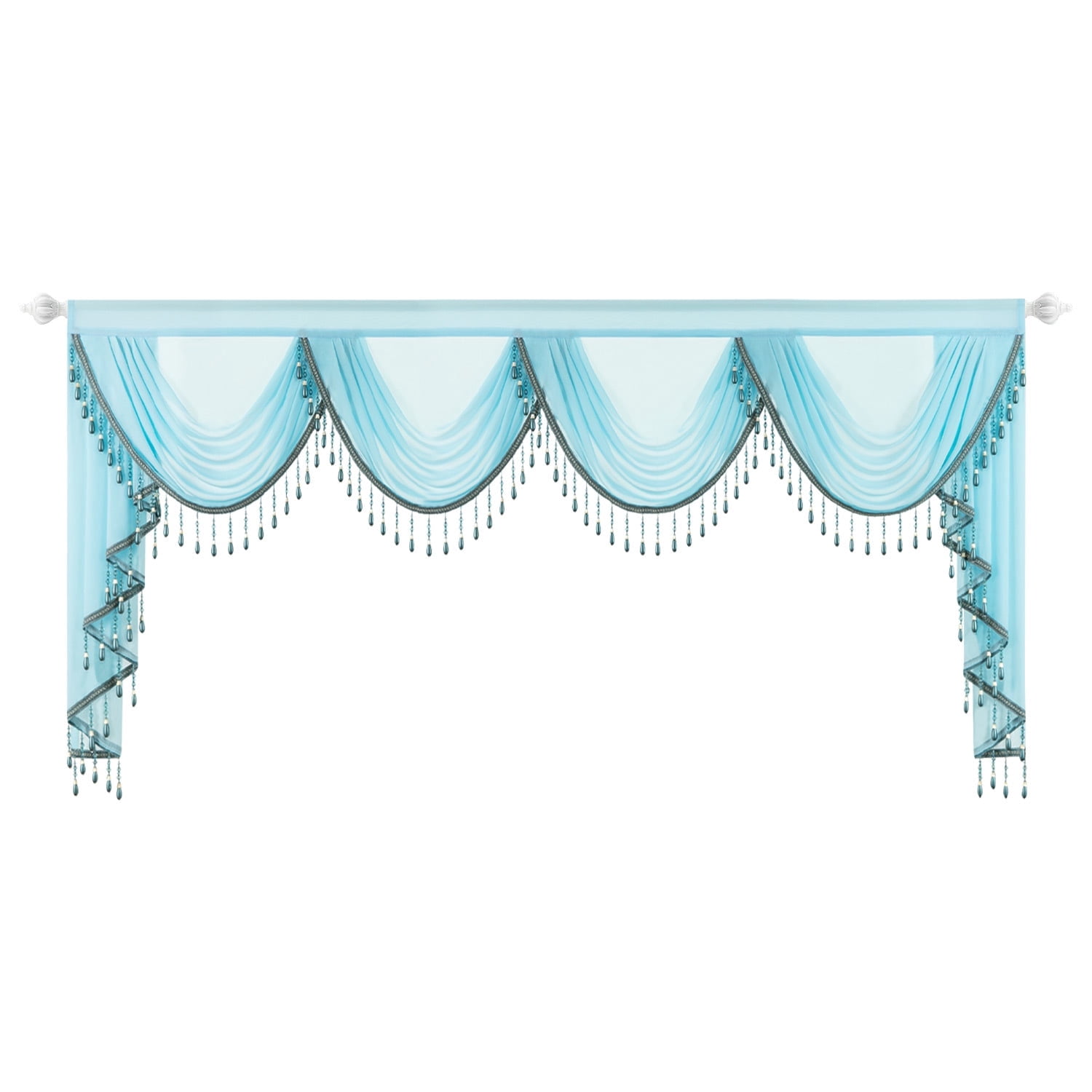 VOGOL Sheer Waterfall Valance, Silky Soft Touch Kitchen Curtains ...