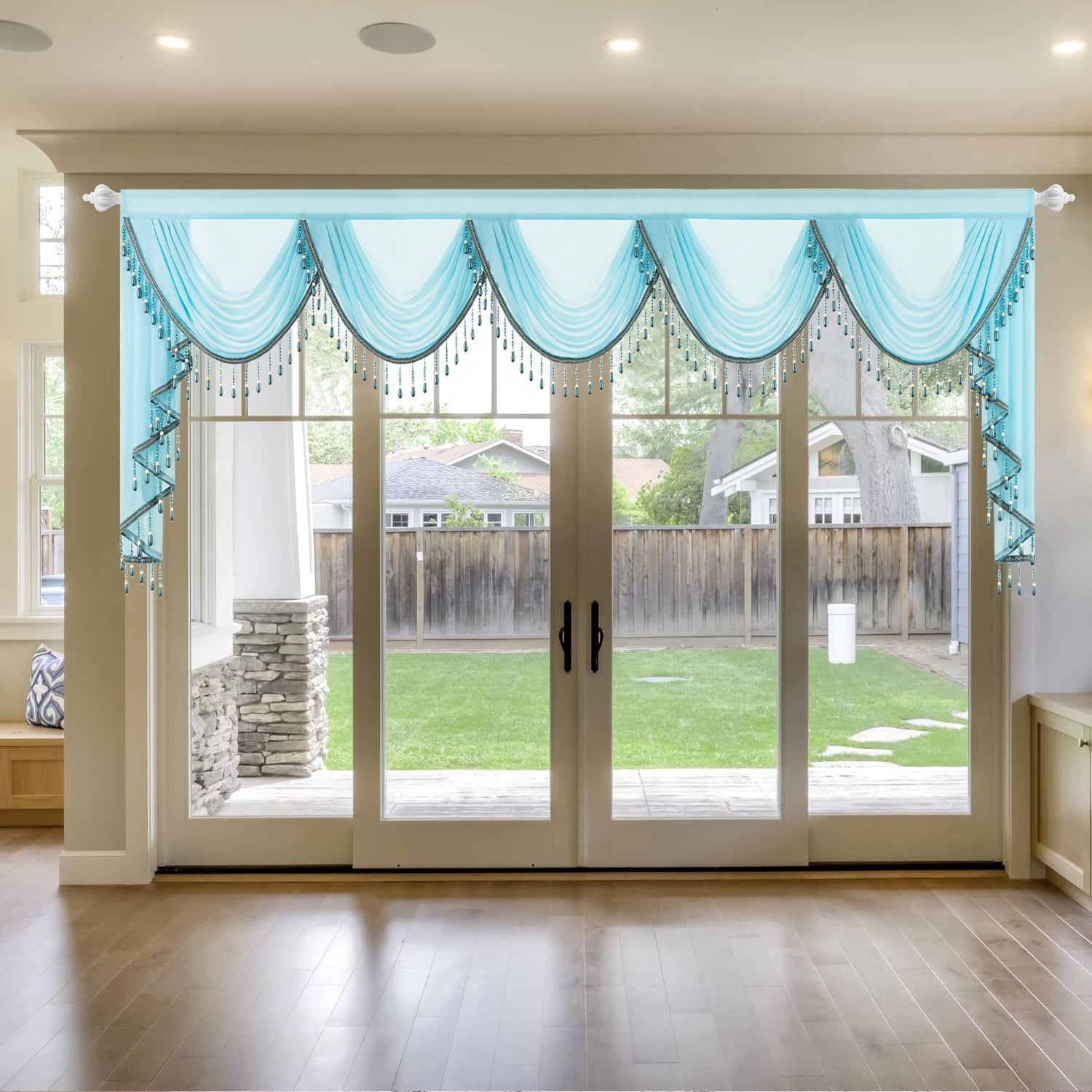 VOGOL Sheer Waterfall Valance, Silky Soft Touch Kitchen Curtains ...