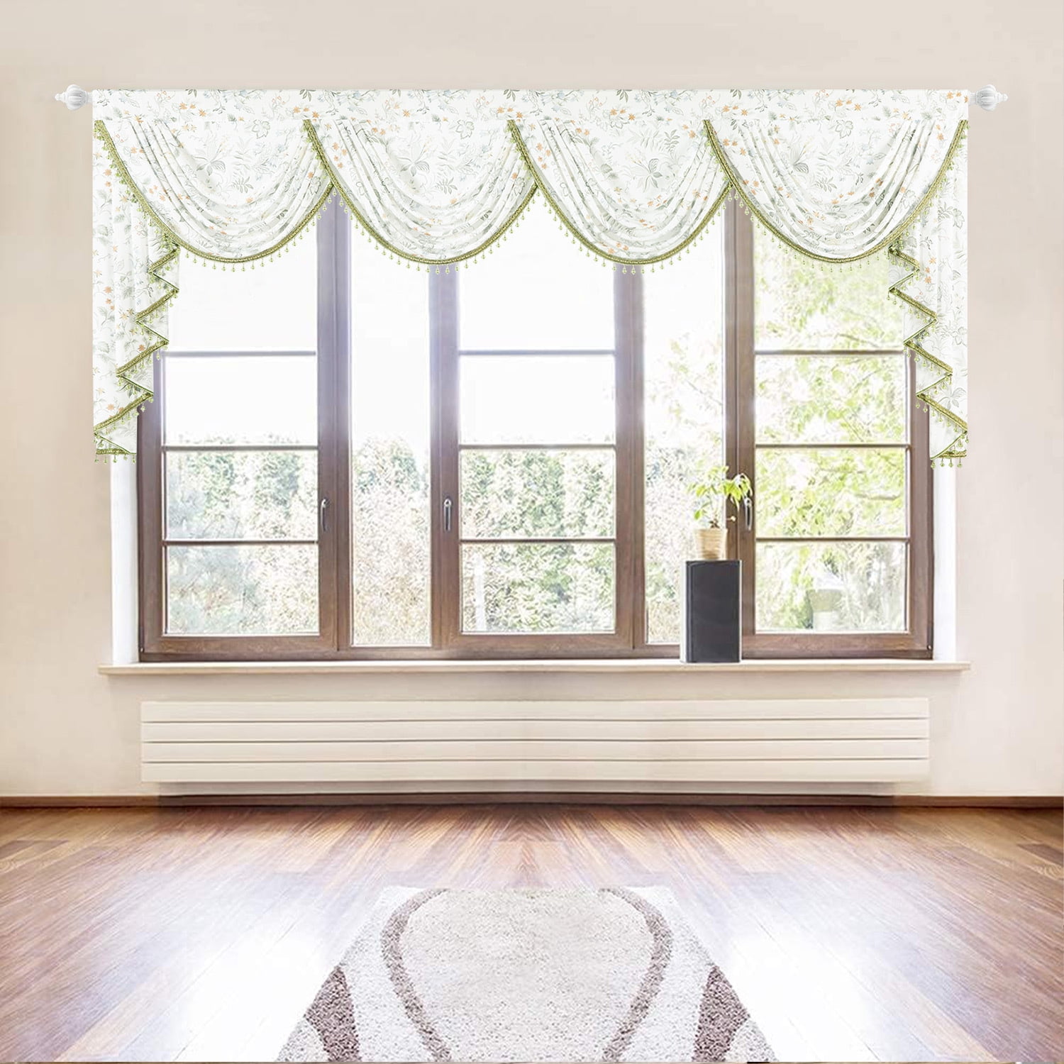 VOGOL Ultra Wide Waterfall Valance 110x43 Inch - Sheer Voile Farmhouse ...