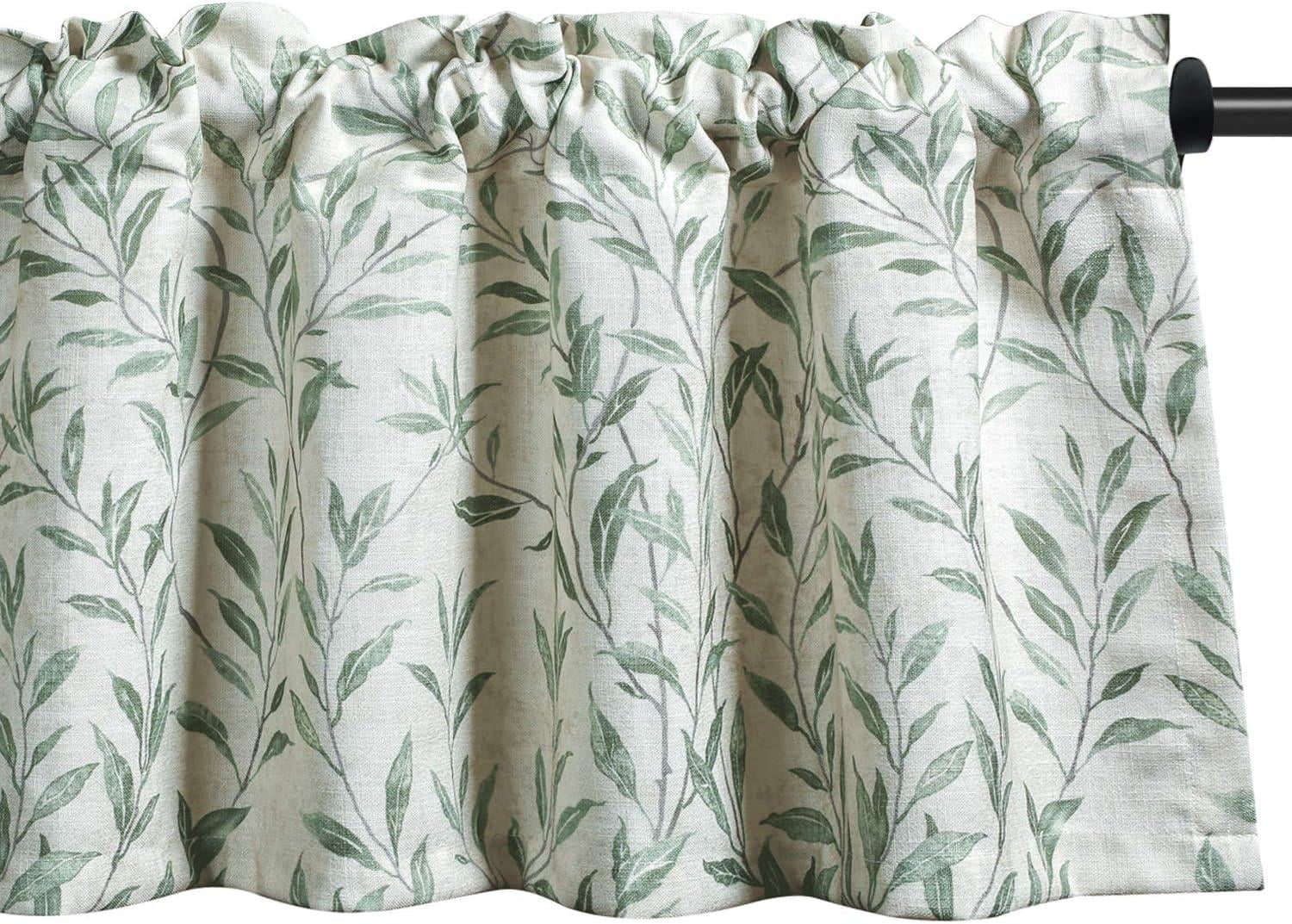 VOGOL Valances for Living Room, Green Leaf Print Small Window Valances ...
