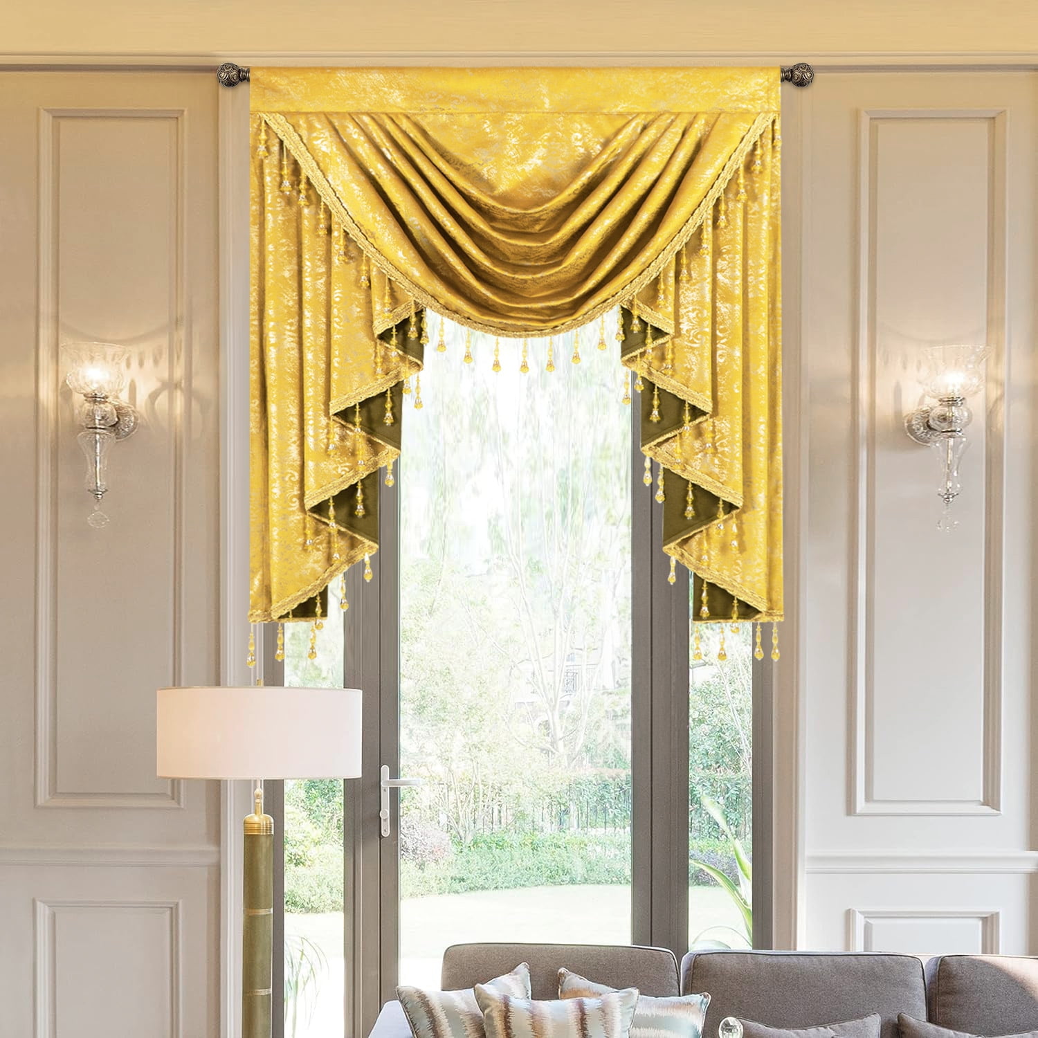 VOGOL Velvet Waterfall Valance for Bedroom, Soft Textured Prin Curtain ...