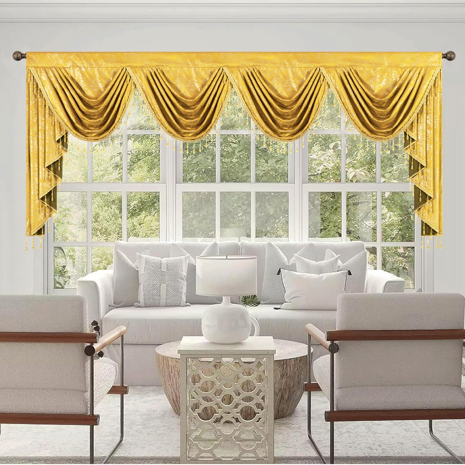 VOGOL Vintage Velvet Waterfall Valance for Living Room, Bright Yellow ...