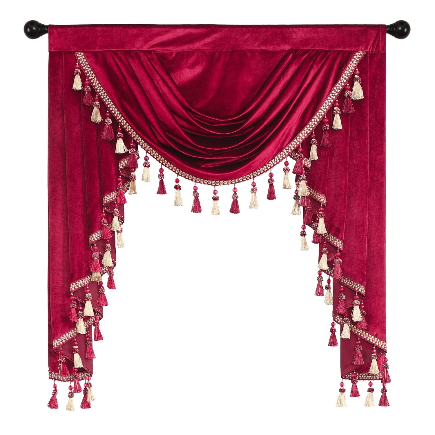VOGOL Vintage Waterfall Valance for Living Room, Super Soft Velvet Swag ...