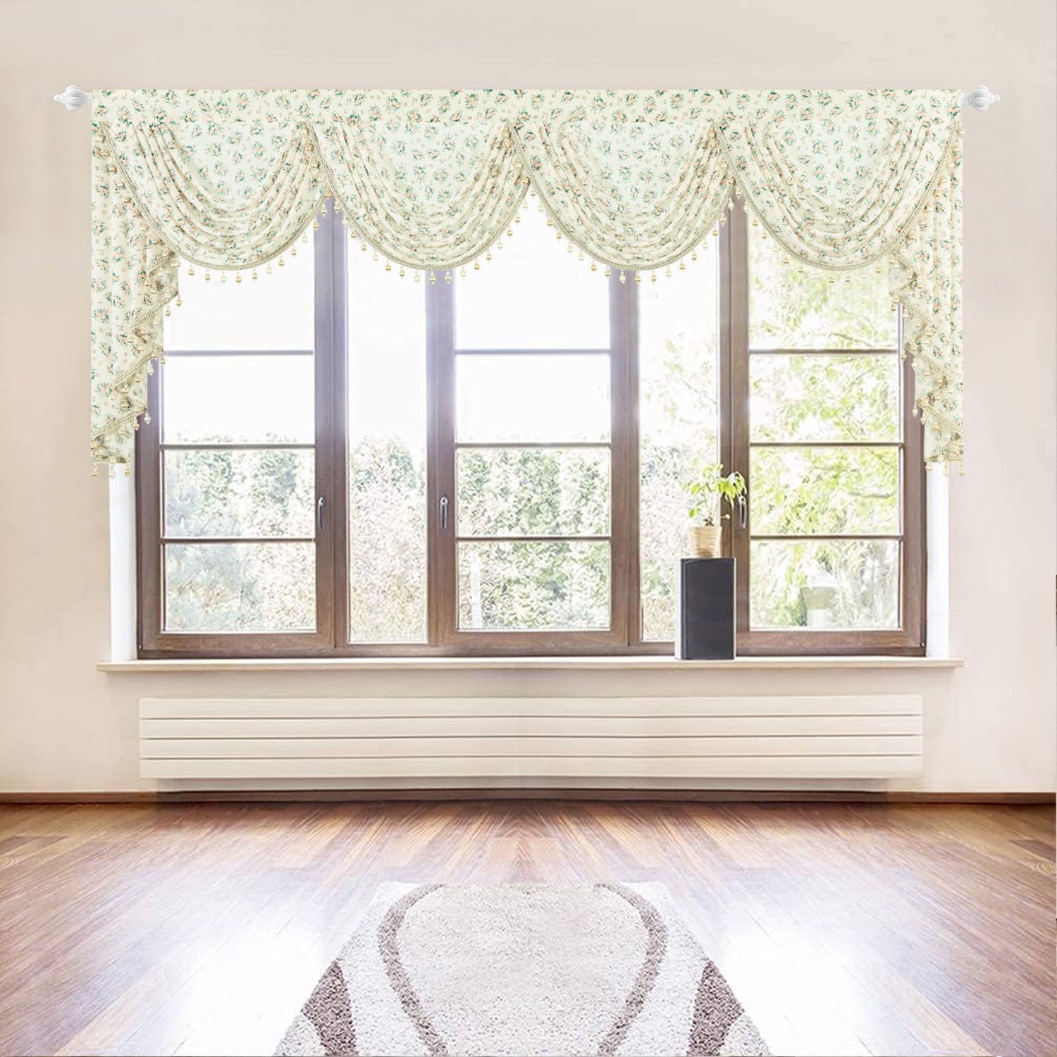 VOGOL Waterfall Valance 110"x43" Ultra Wide Farmhouse Vintage Floral ...