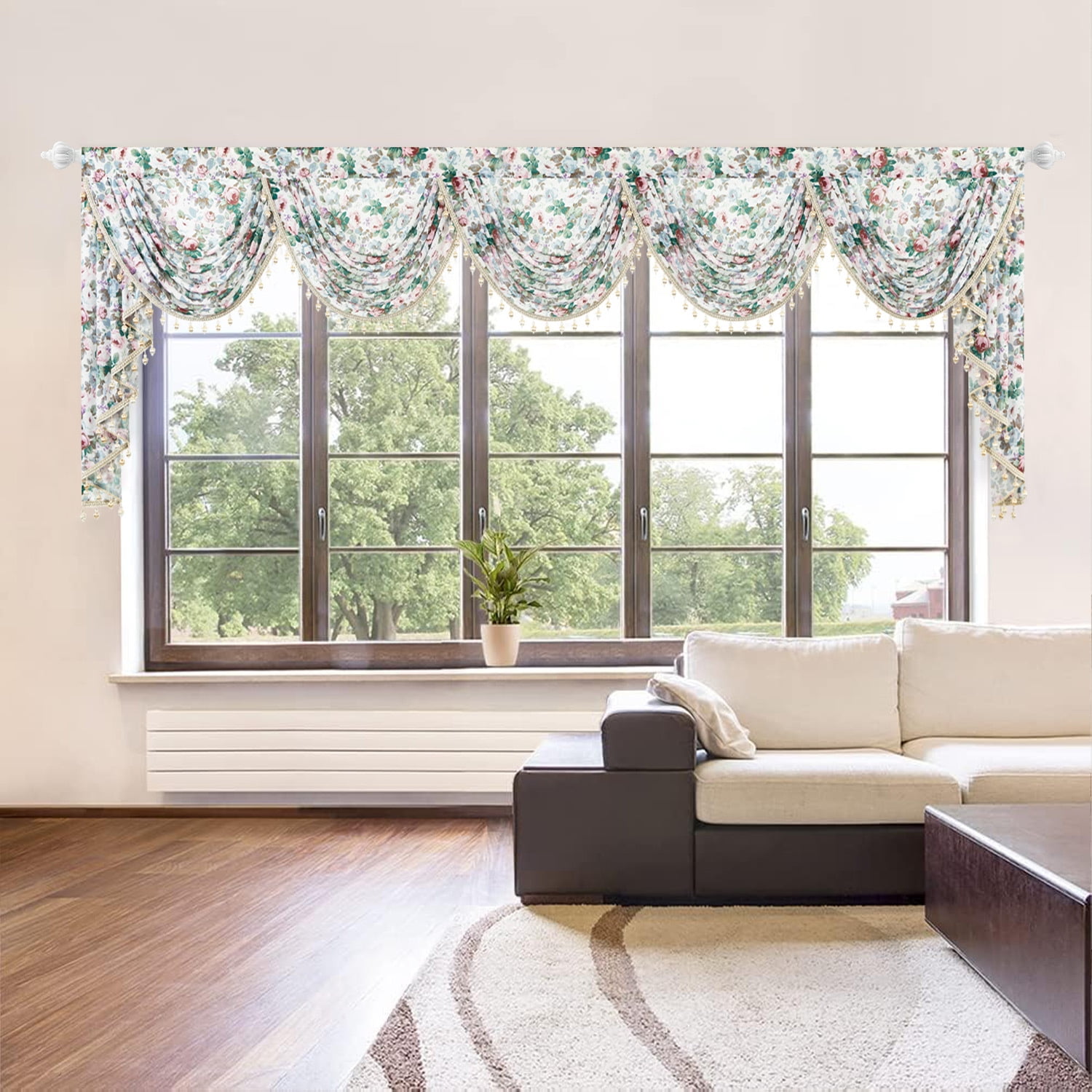 VOGOL Waterfall Valance 138"x43" Extra Wide Farmhouse Vintage Floral ...