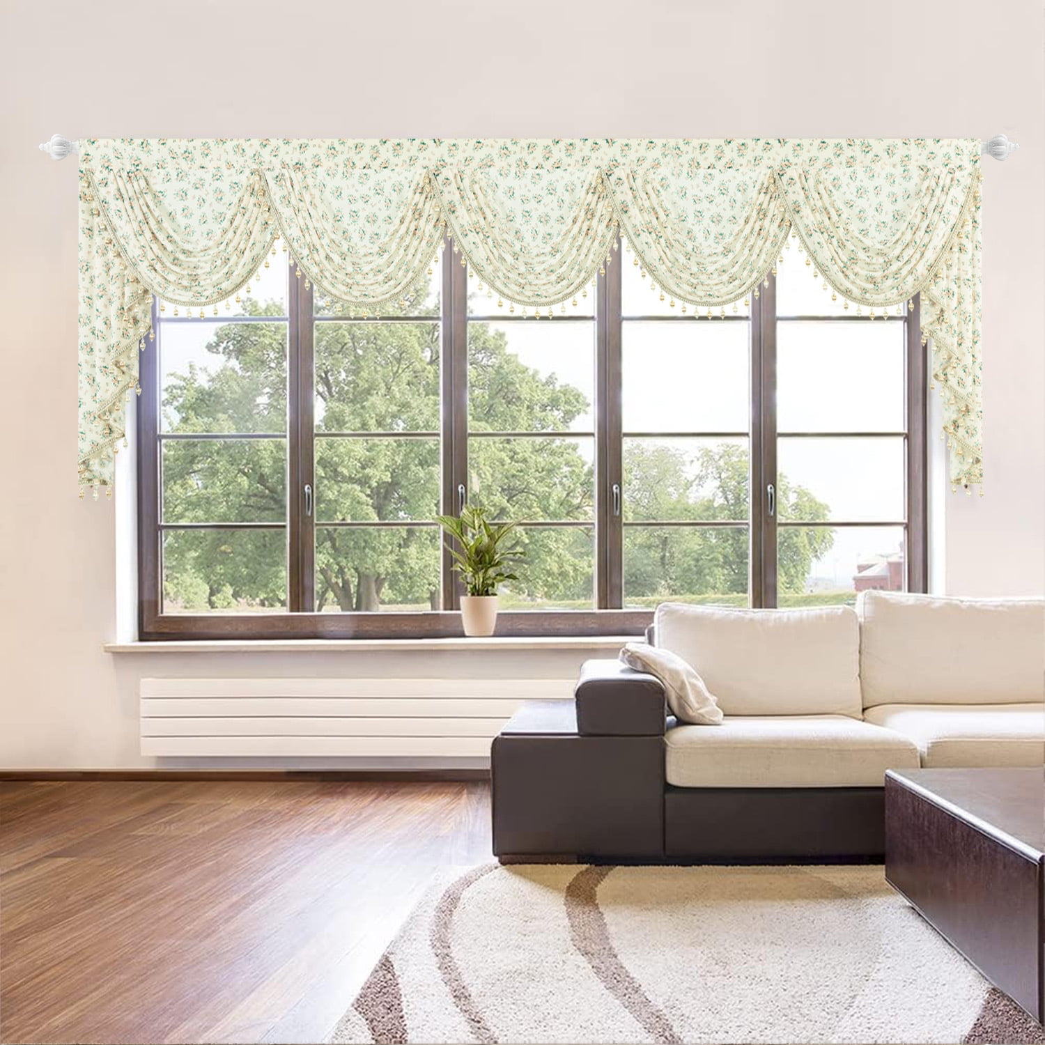 VOGOL Waterfall Valance 138"x43" Extra Wide Farmhouse Vintage Floral ...