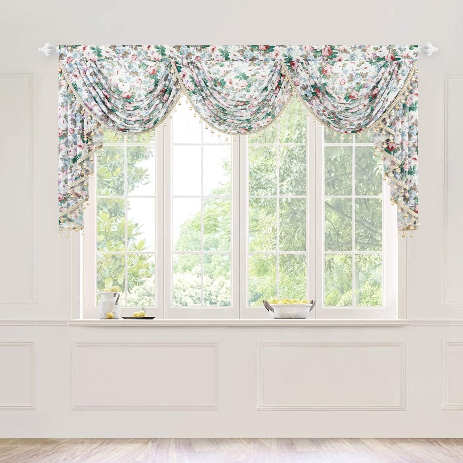 VOGOL Waterfall Valance 79"x43" Extra Wide Farmhouse Vintage Botanical ...