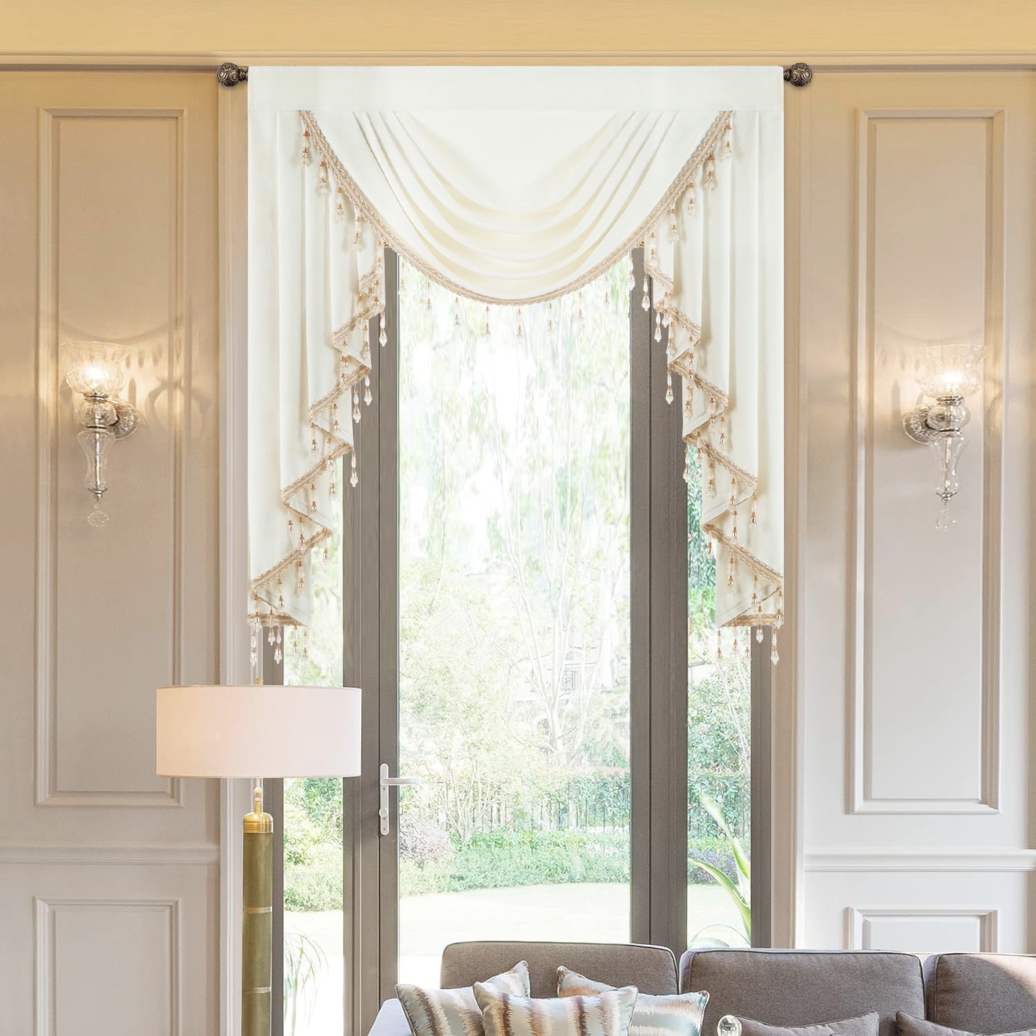 VOGOL White Velvet Swag Valances, Luxury European Style Waterfall ...
