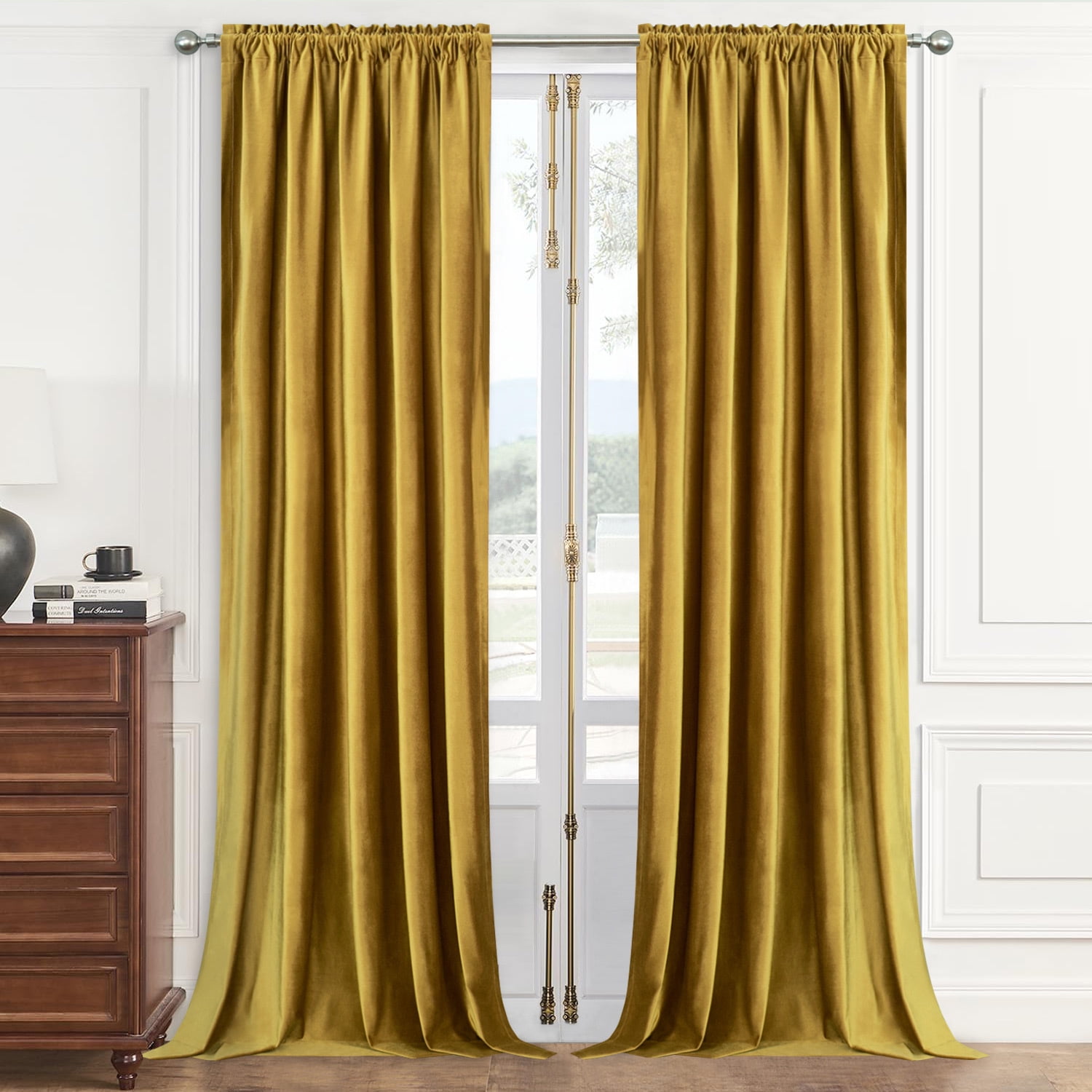 VOGOL Yellow Velvet Blackout Curtains, Thermal Room Darkening Drapes ...