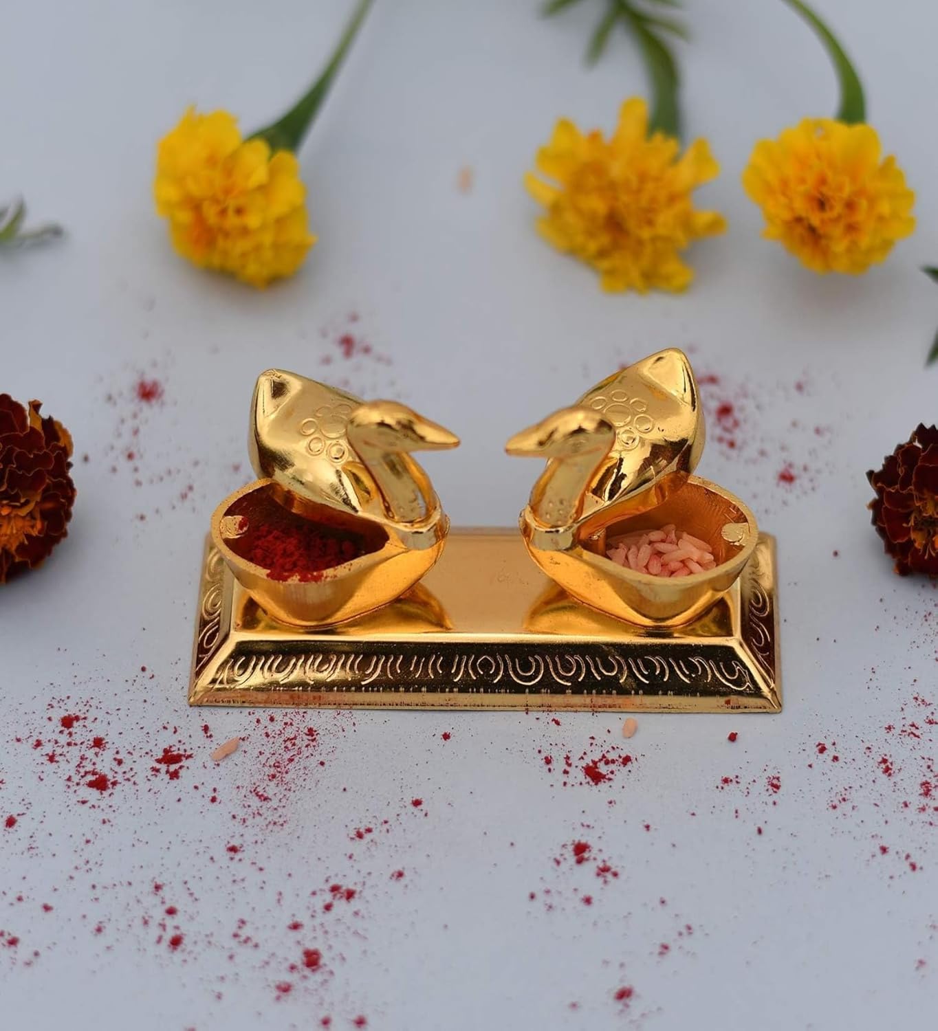 VOIDROP Metal Pair of Duck Showpiece Chopda Brass Pair of Swan Statue ...