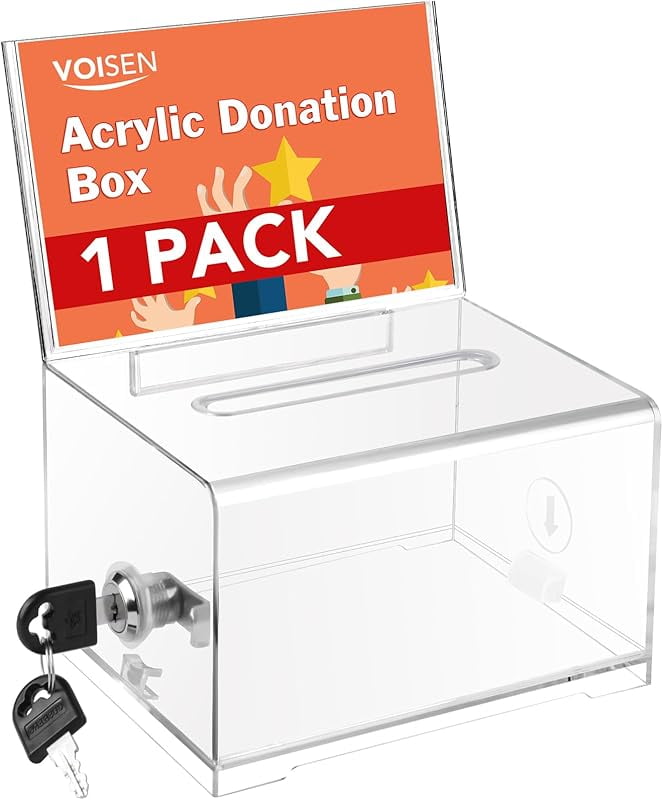 VOISEN Clear Donation Box with Lock,Ballot Box with Sign Holder ...