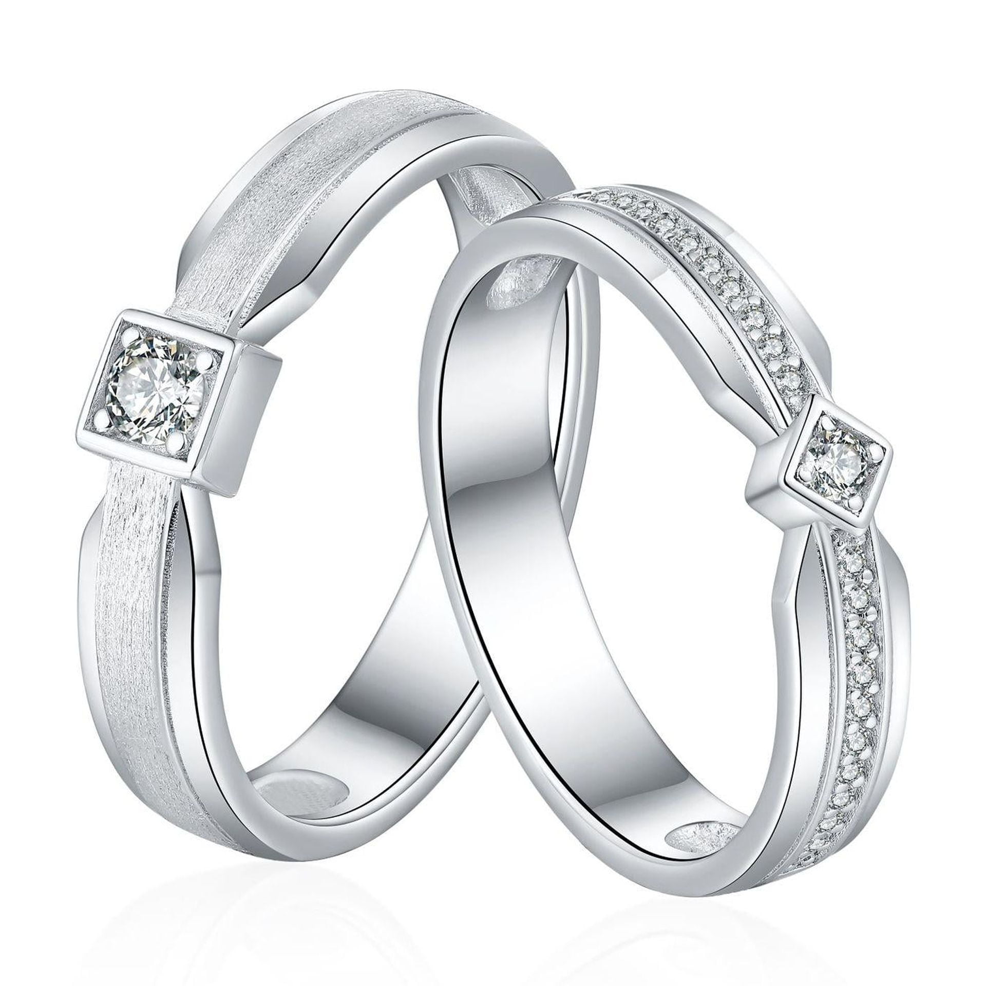VOLALO 2pcs His and Hers Wedding Ring Sets Couples Engagement Rings ...