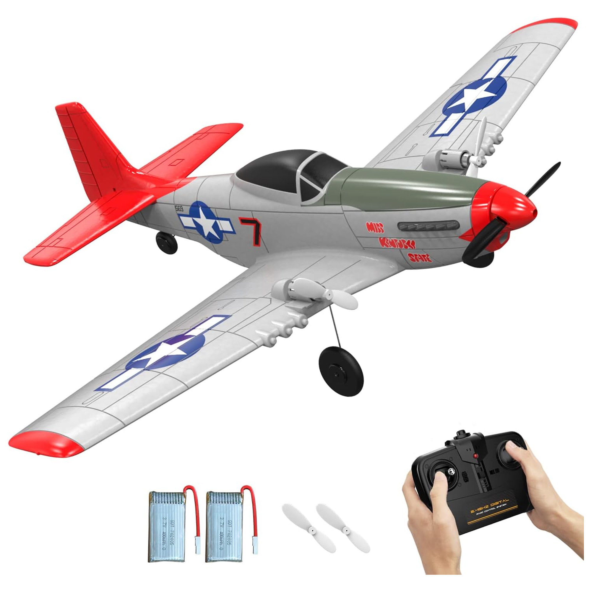 VOLANTEXRC P51 Mustang Beginner RC Airplane, Red, Xpilot Stabilizer ...