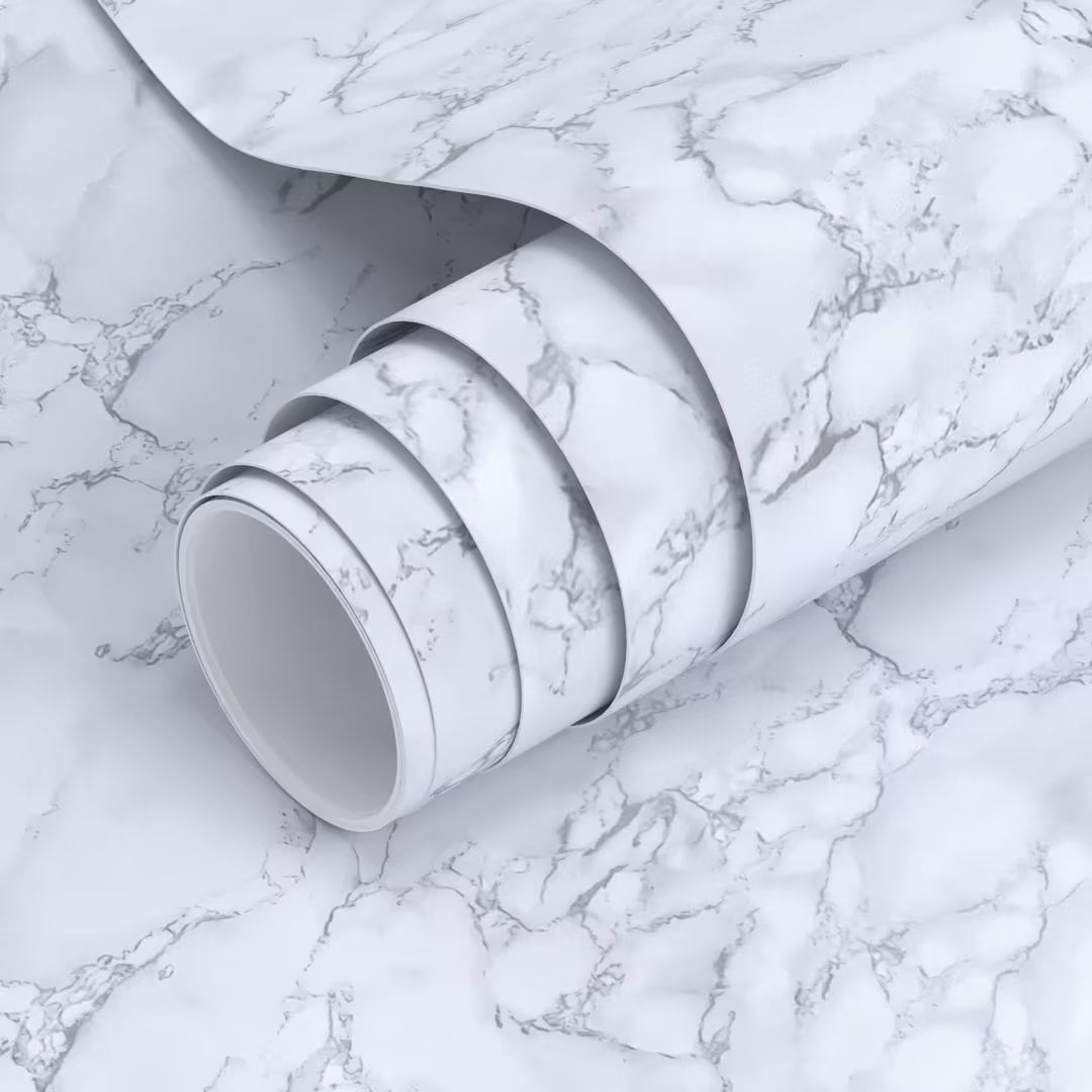 VOLEAAR Matte Grey Marble Contact Paper 15.7 x 393.7 Inches Peel and ...