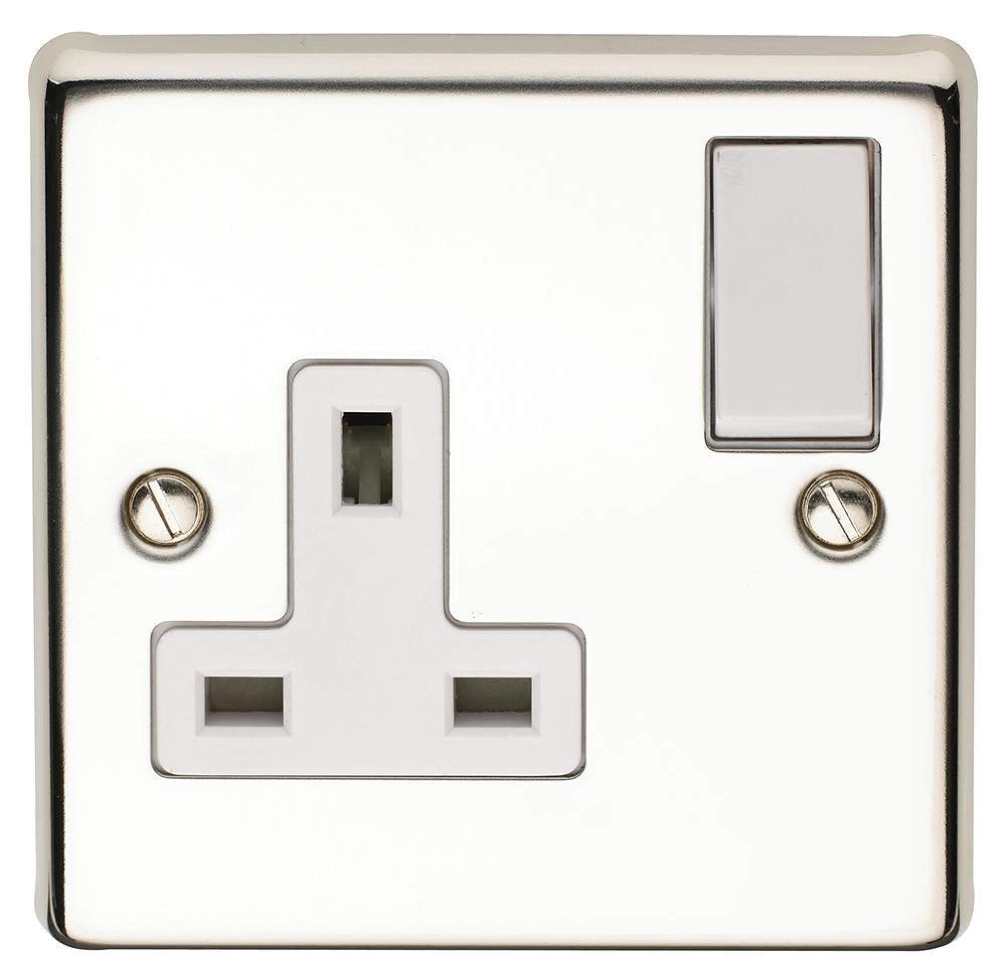 VOLEX 1 Gang DP 13A Angled Edge Switched Socket, Polished Chrome ...