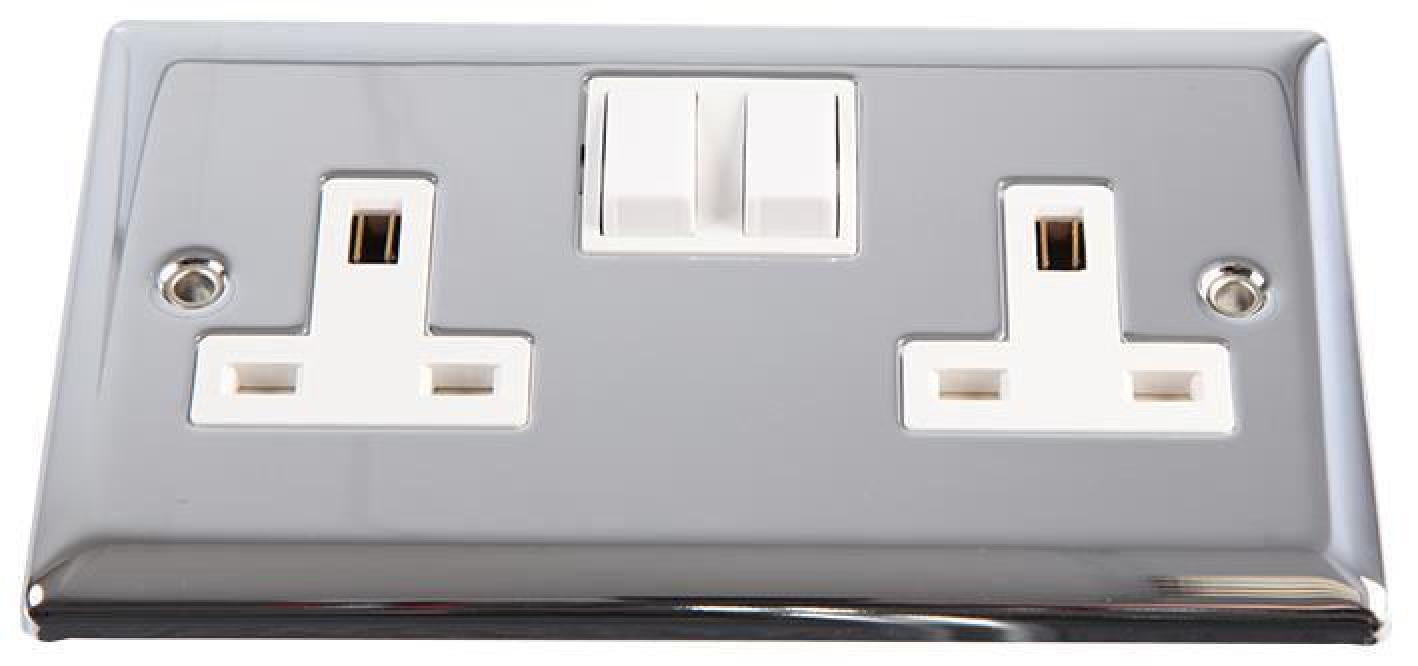 VOLEX 2 Gang DP 13A Angled Edge Switched Socket, Polished Chrome ...
