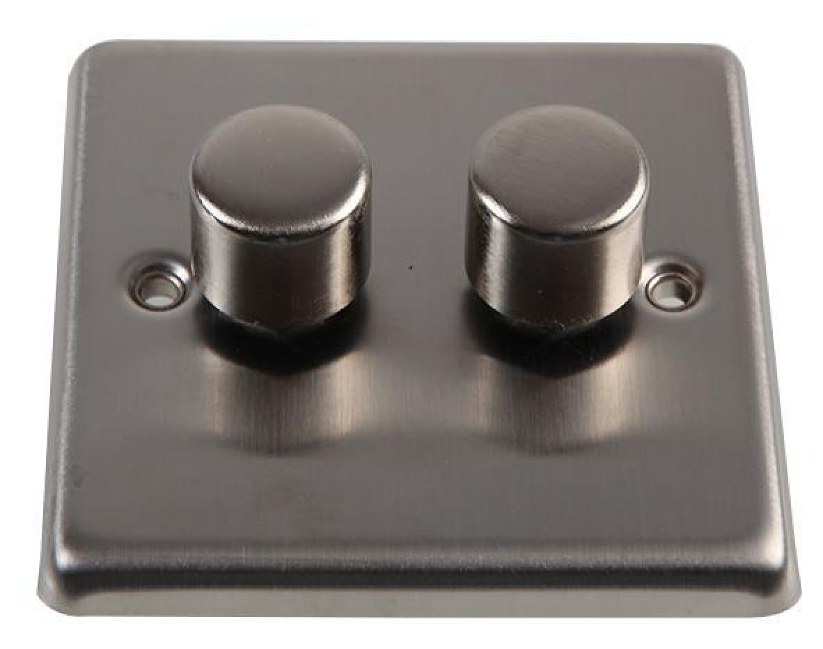 VOLEX ACCESSORIES 2 Gang 2 Way Dimmer Light Switch, 250W Brushed ...