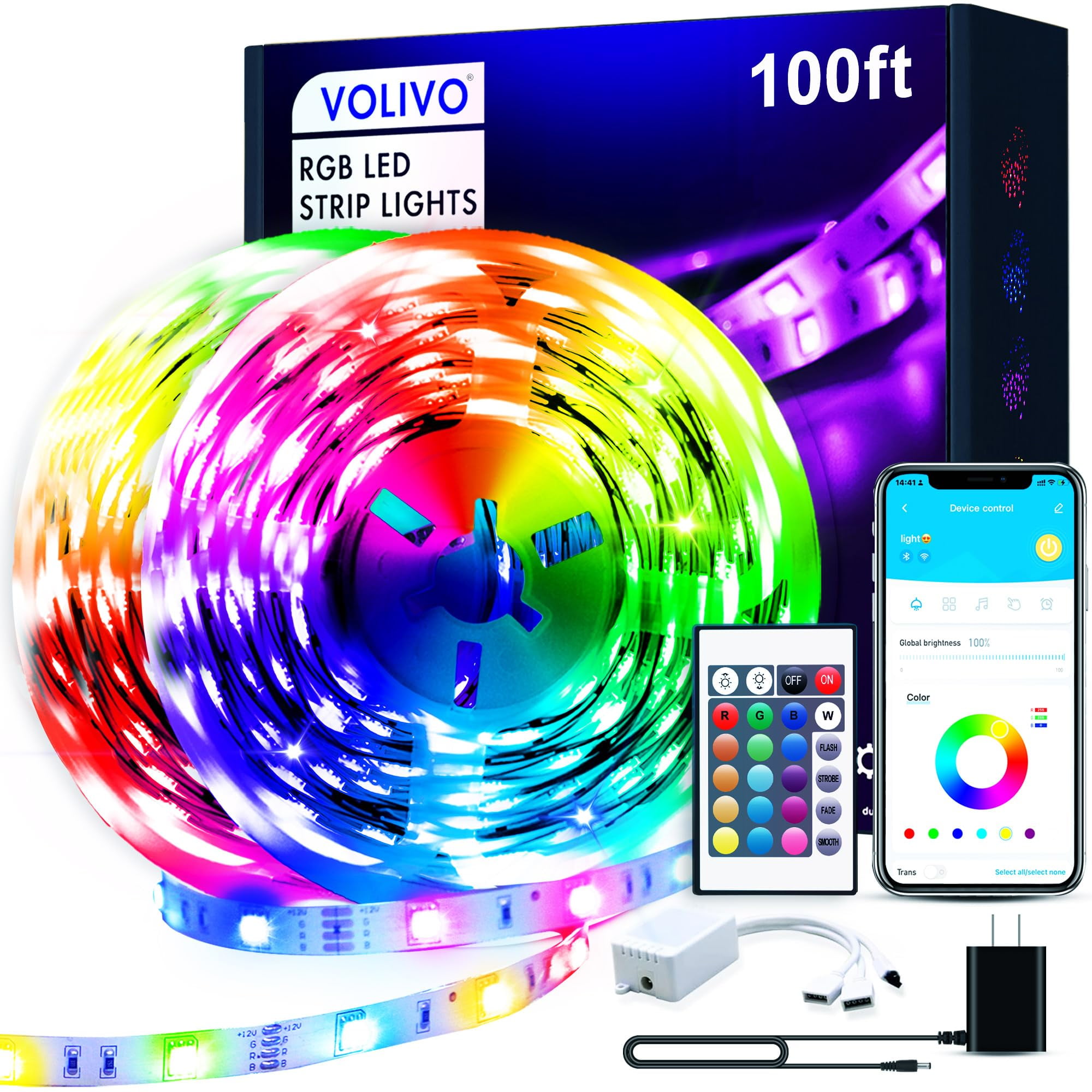VOLIVO 100ft Led Strip Lights for Bedroom, Color Changing Led Light ...