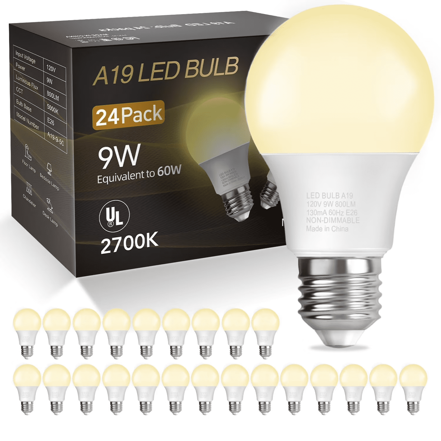 VOLIVO A19 LED Light Bulbs, 60W Equivalent,2700K Soft White, 9W 800 ...