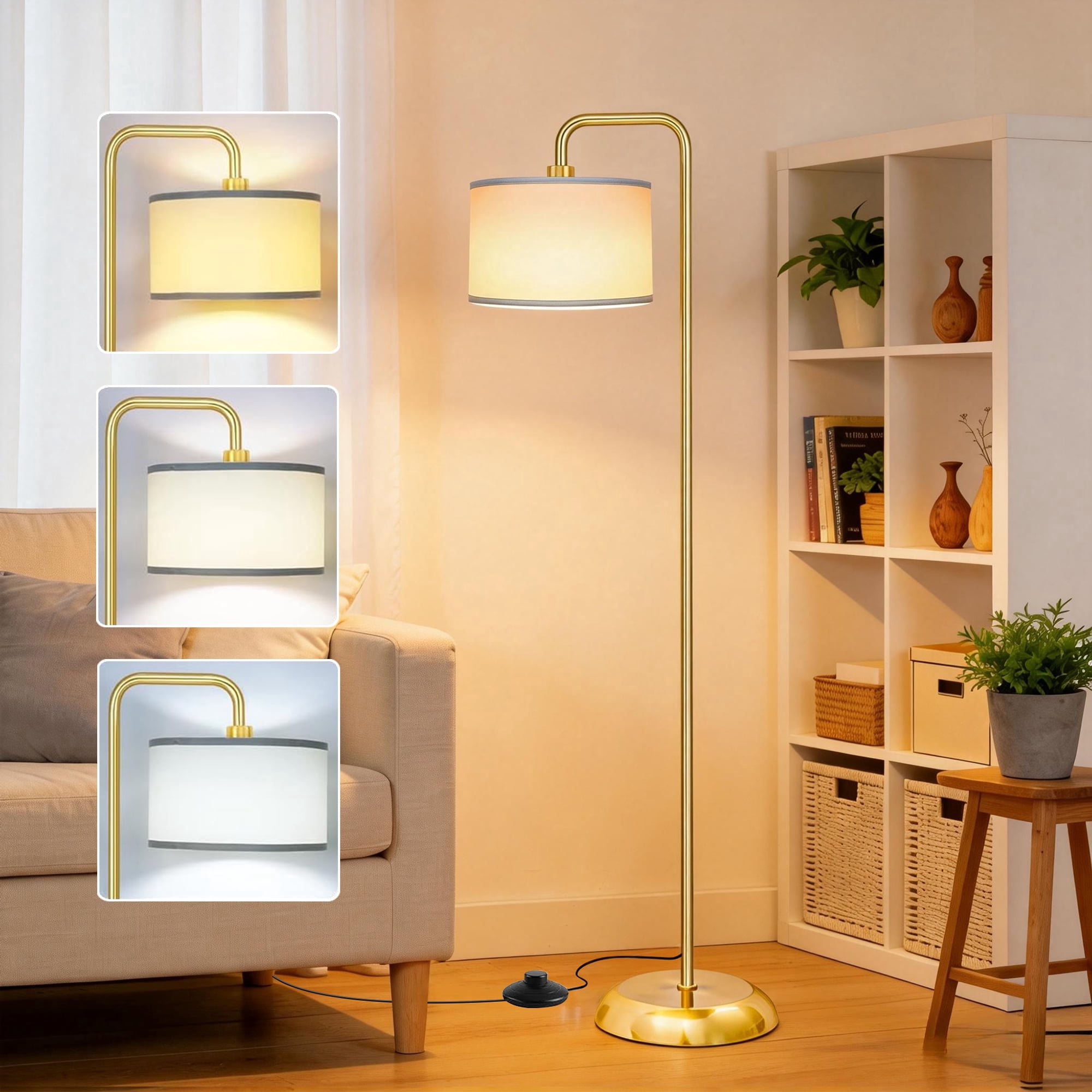 VOLIVO Floor Lamp, Gold Modern Floor Lamp with Foot Switch, 12W 850 ...