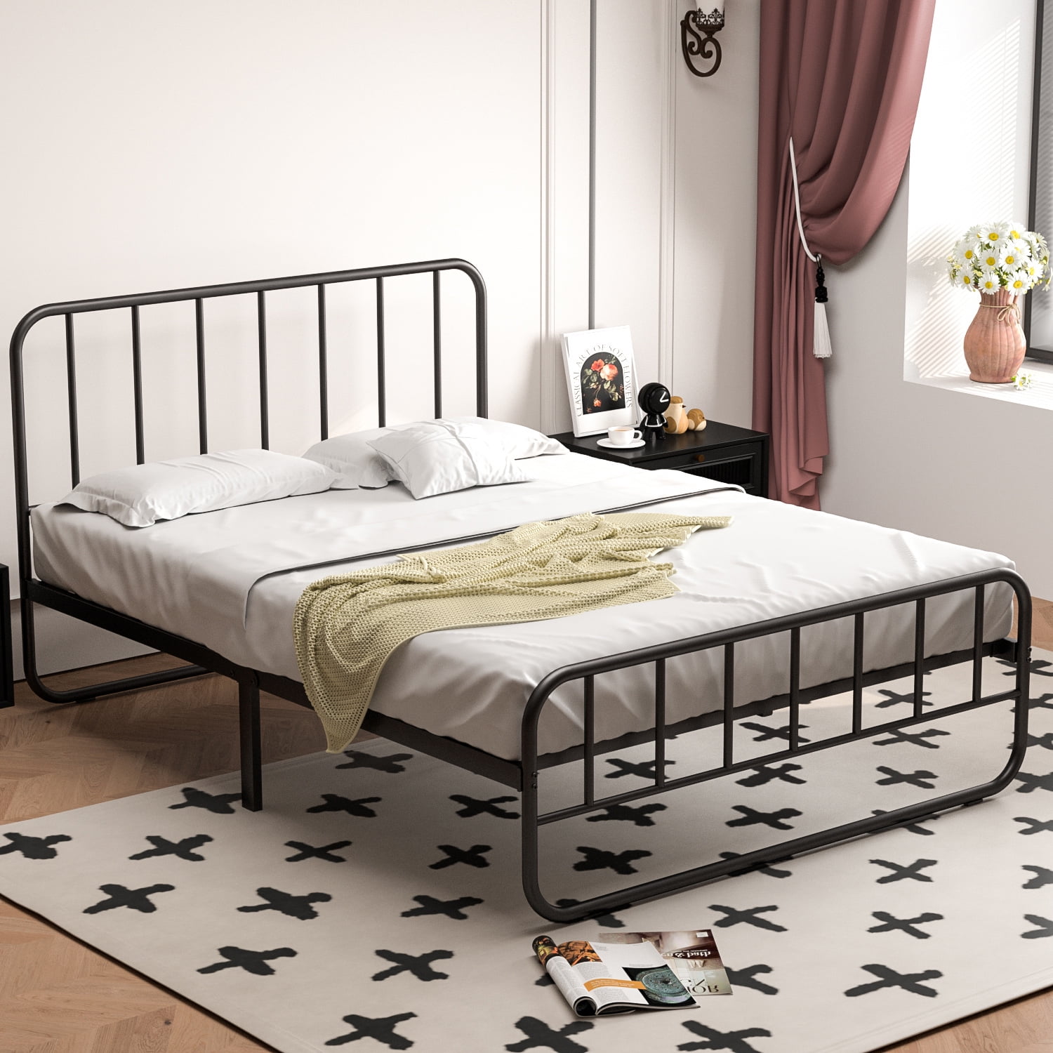 VOLIX Metal Bed Frame with Headboard Easy to Assemble - Walmart.com
