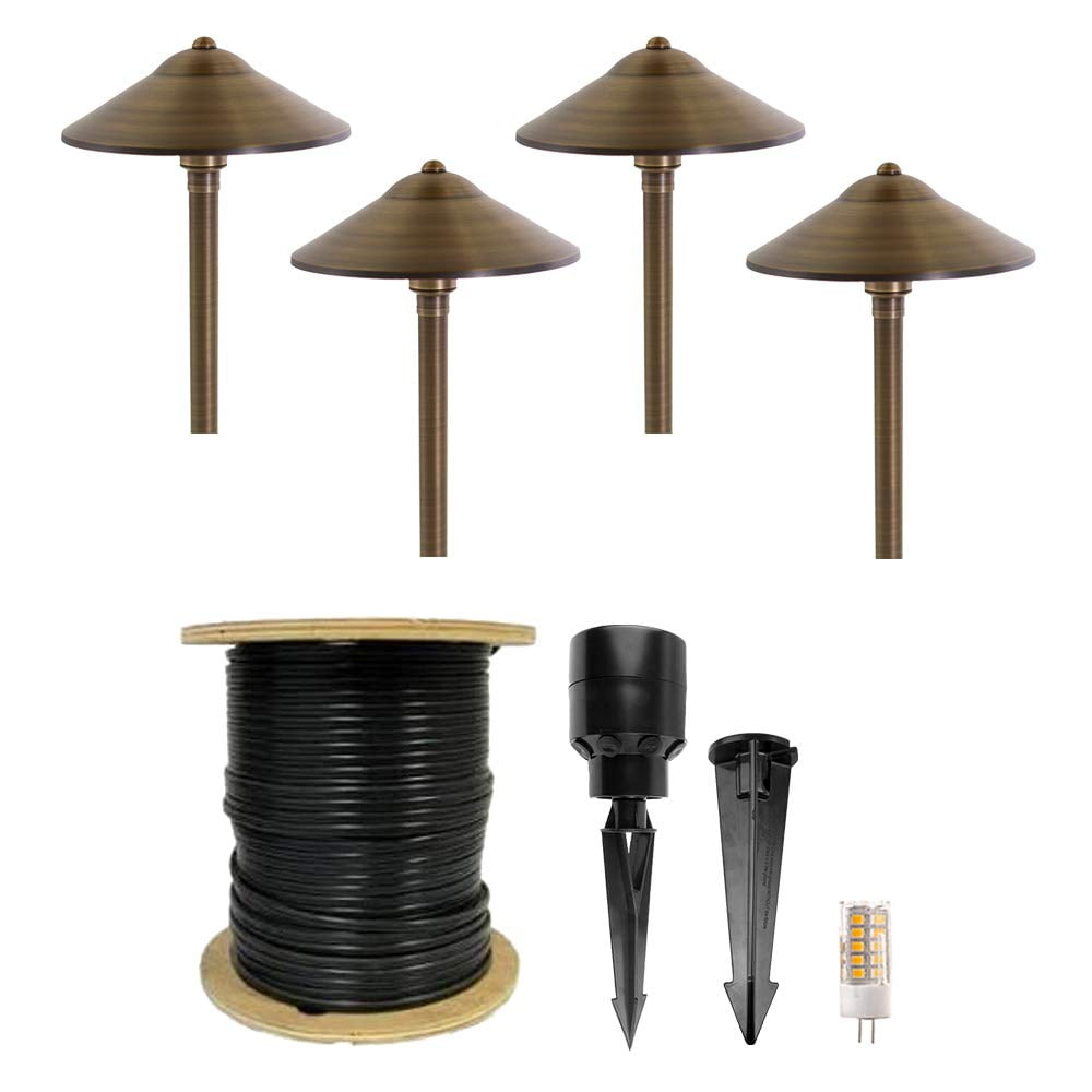 VOLT Max Spread Brass LED Outdoor Landscape Path Light Kit with Wire ...