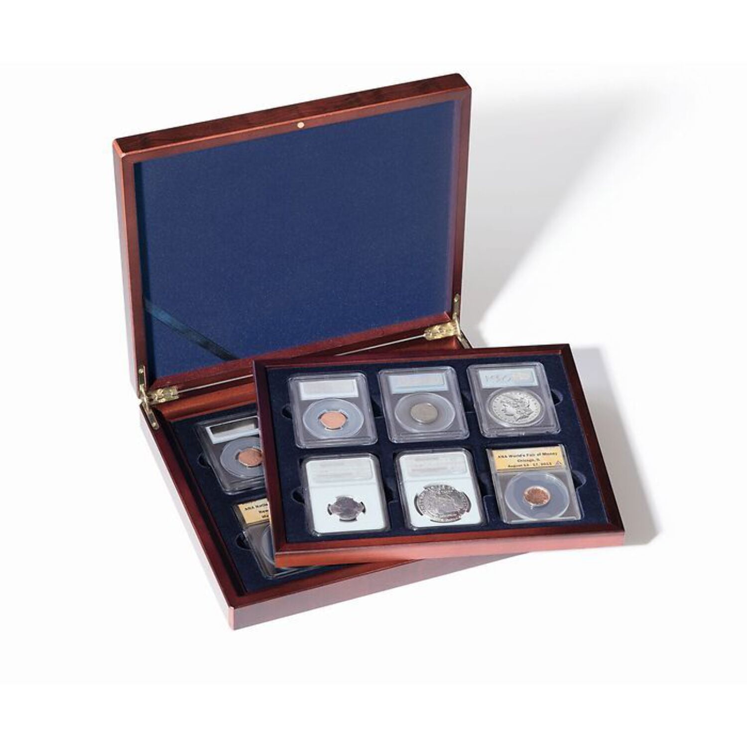 VOLTERRA Coin box for 12 slabs, 2 trays, mahogany wood grain finish ...