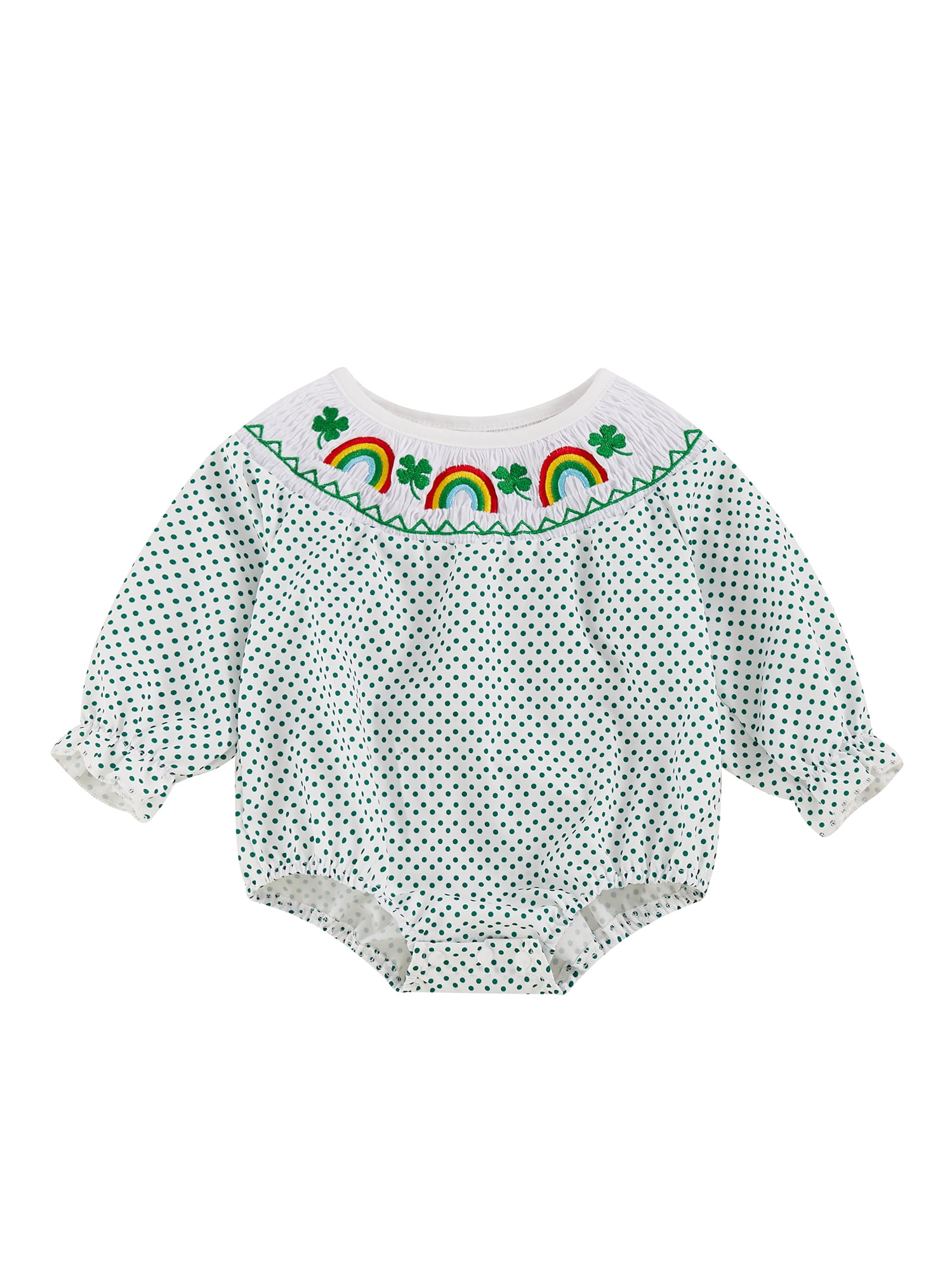 VOLTEY Baby Girl Dot Print Romper Clover Rainbow Long Sleeve Bodysuit ...
