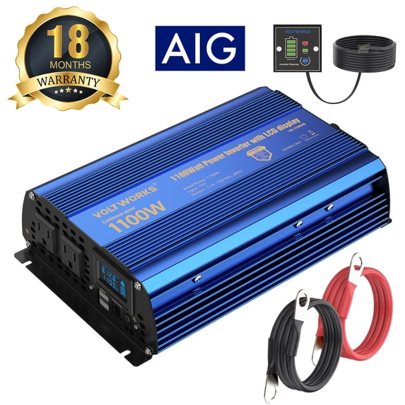 VOLTWORKS 1100W Power Inverter, Modified Sine Wave, DC 12V to AC 120V ...