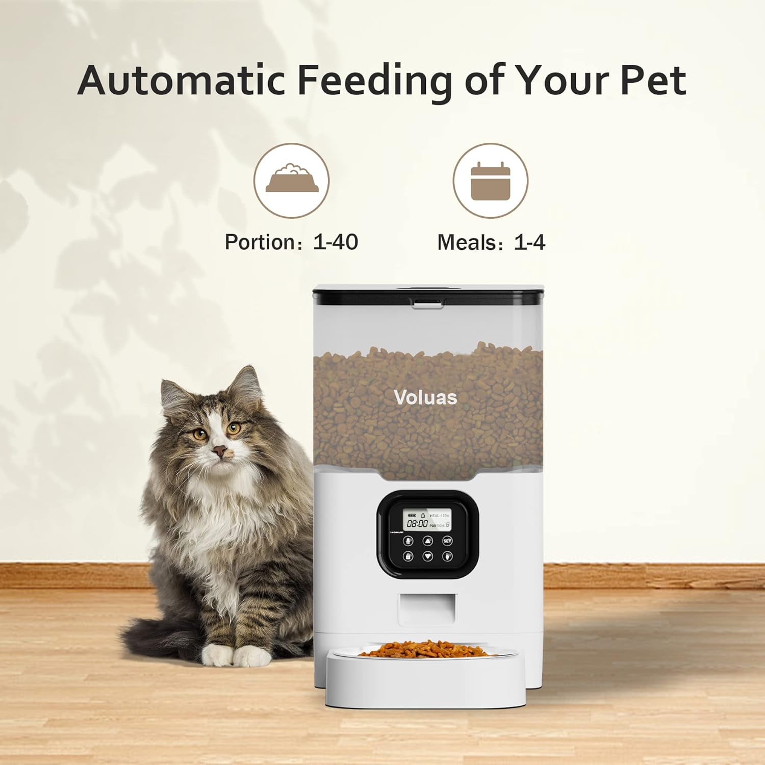 VOLUAS Automatic Cat Feeder - 6L Dry Food Dispenser with Timed Feeding ...