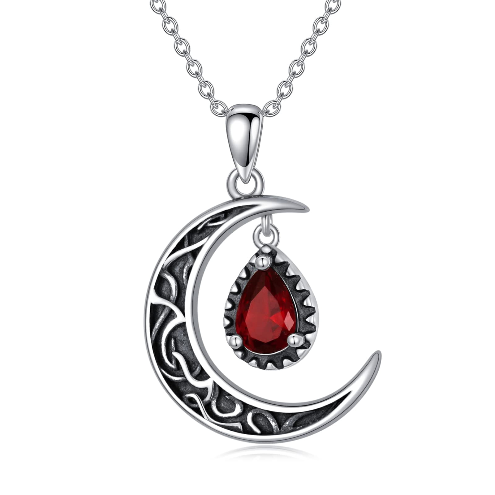 VONALA Crescent Moon Necklace Sterling Silver Emerald/Red/Purple/Black ...
