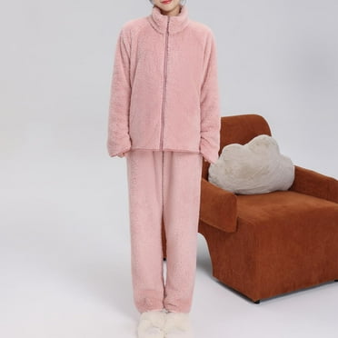 Women's Coral Fleece Pajamas Flannel Sleepwear Soft Pajamas Set Warm Loungewear 2 Piece Pjs Set ...