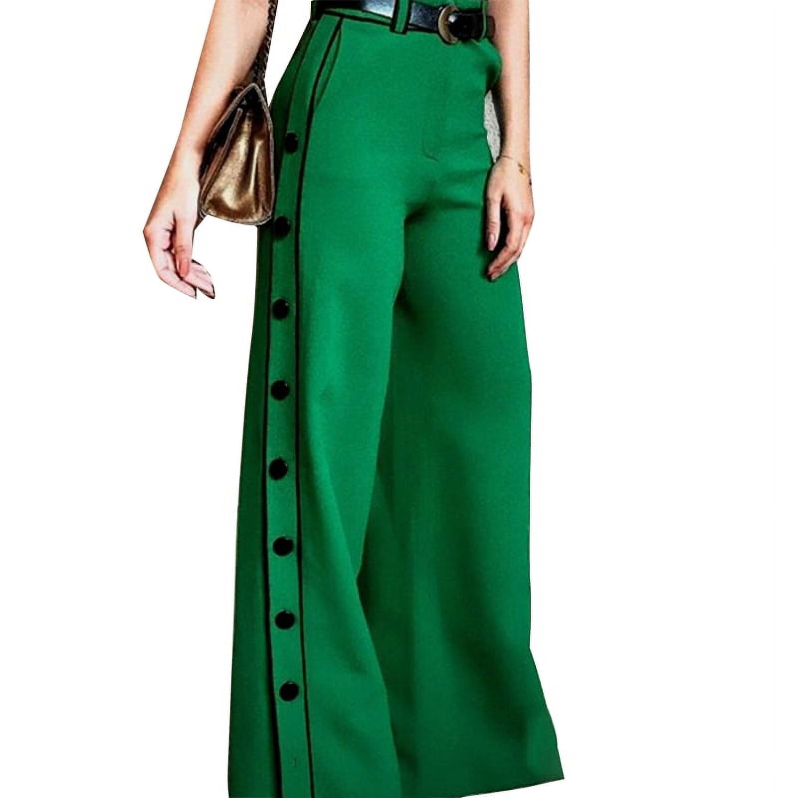 VONDA Elegant Women Side Buttons Casual Solid High Waist Long Trousers ...