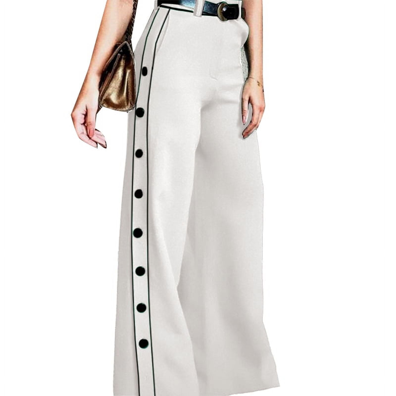 VONDA Elegant Women Side Buttons Casual Solid High Waist Long Trousers ...